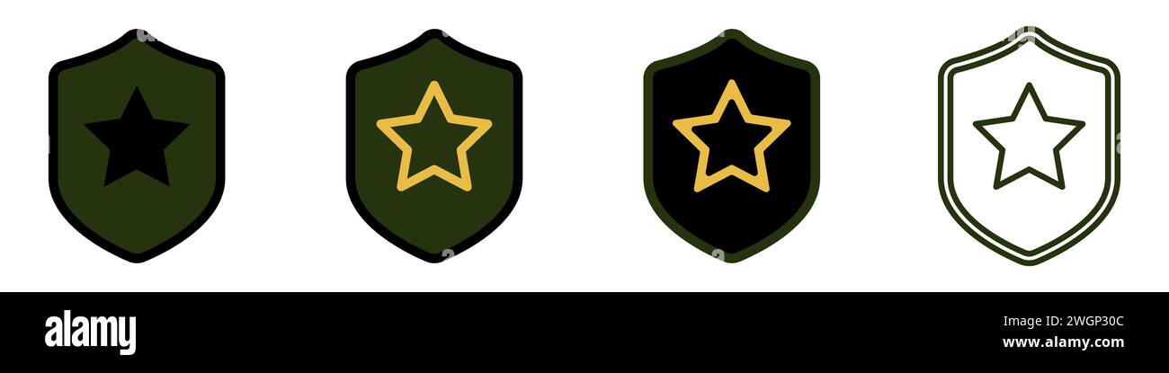 Shield icon with star. Army protection vector icon. Combat patch of a ...