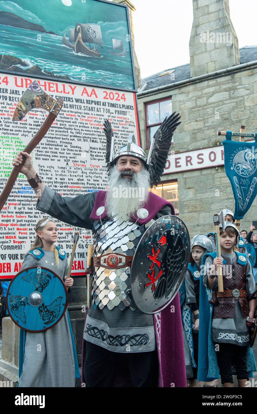Members of the 2024 Jarl Squad marching through Lerwick on the Shetland ...