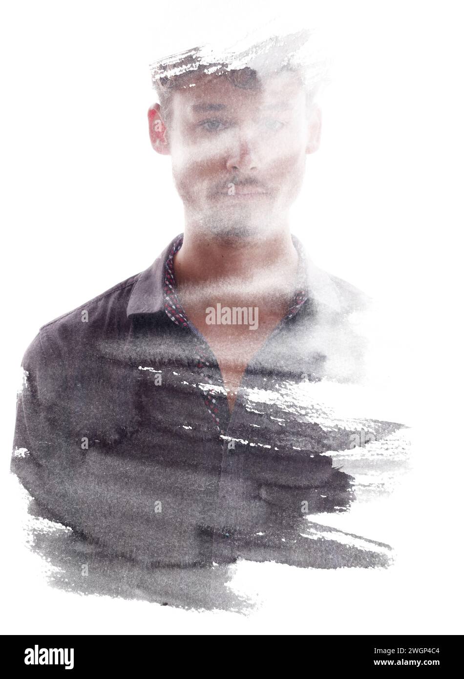 An elusive full-front male silhouette in double exposure paintography ...