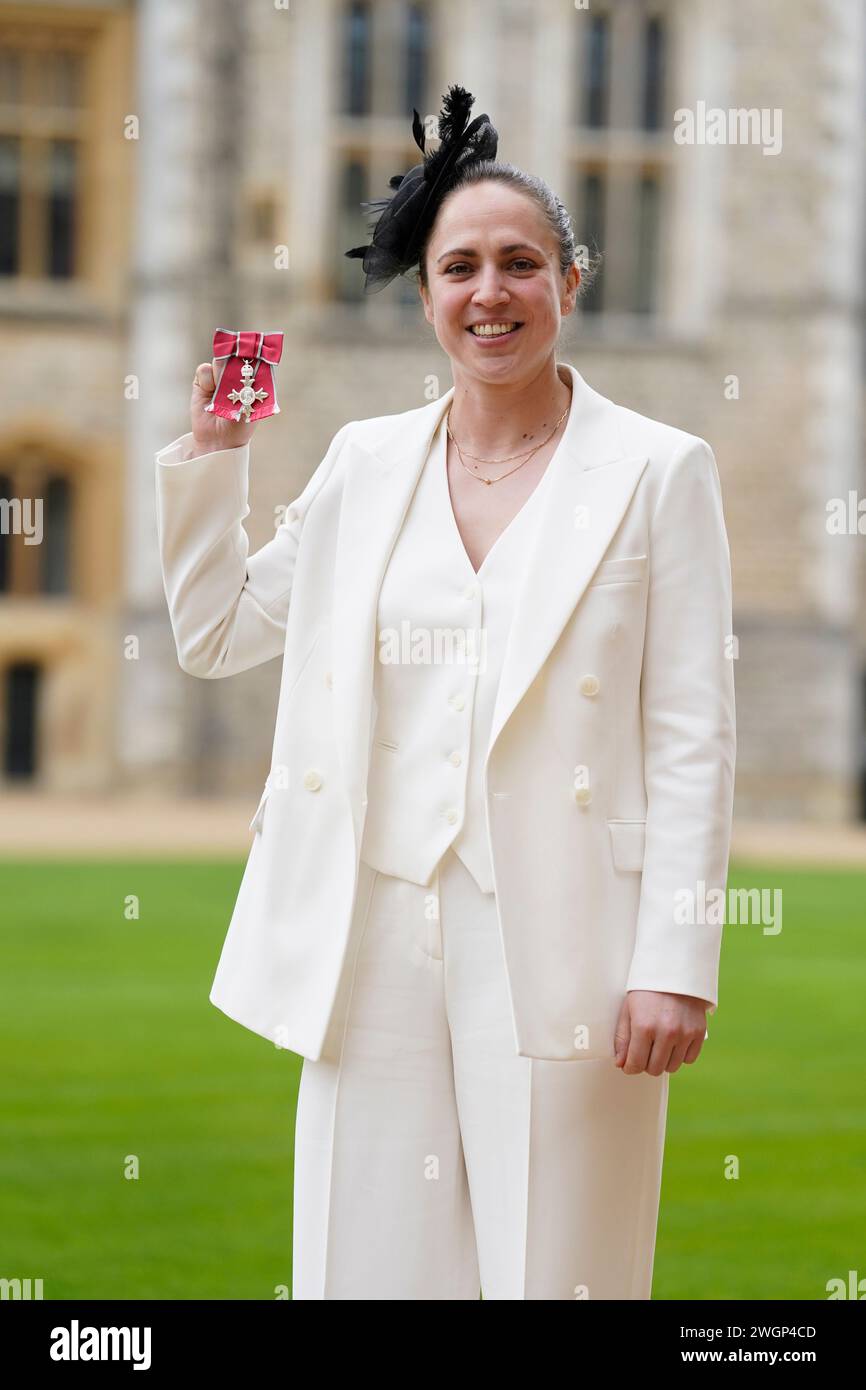 Sara Cox, from Exeter, Referee, after being made a Member of the Order ...