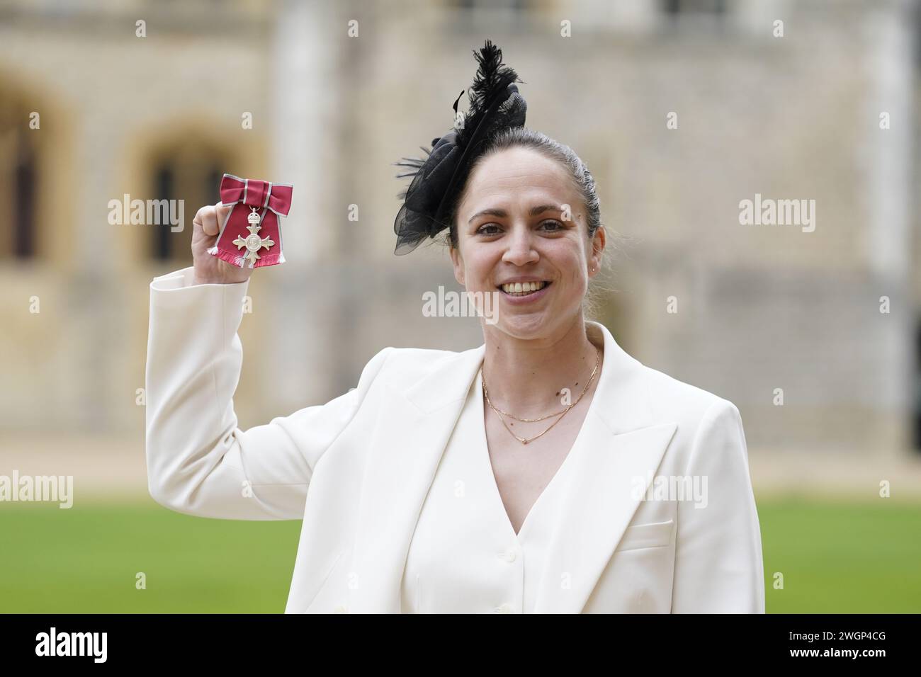Sara Cox, from Exeter, Referee, after being made a Member of the Order ...