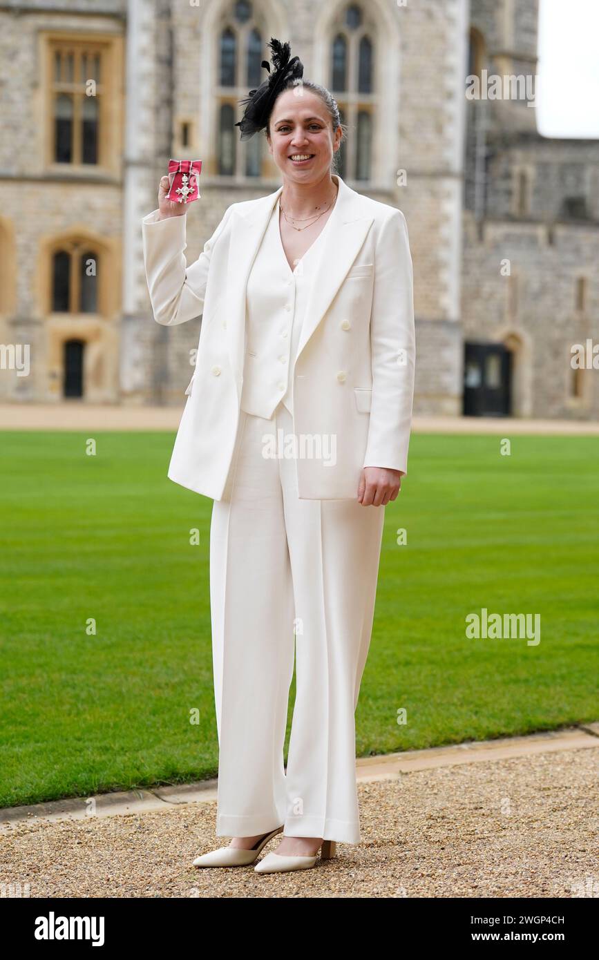 Sara Cox, from Exeter, Referee, after being made a Member of the Order ...