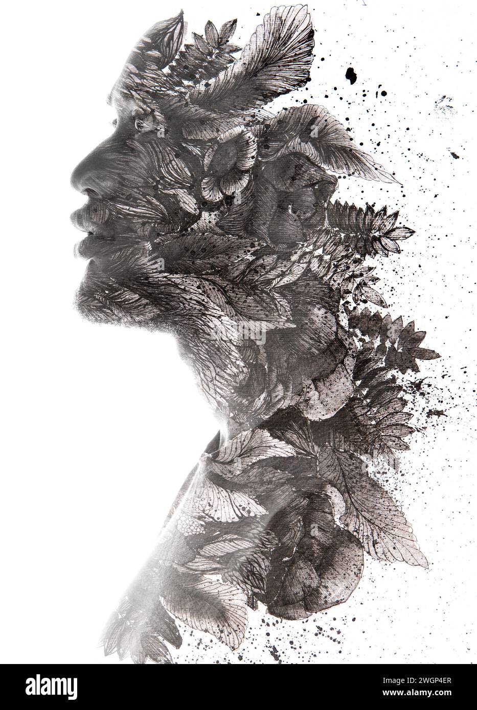 A graphical paintography double exposure male profile portrait Stock ...