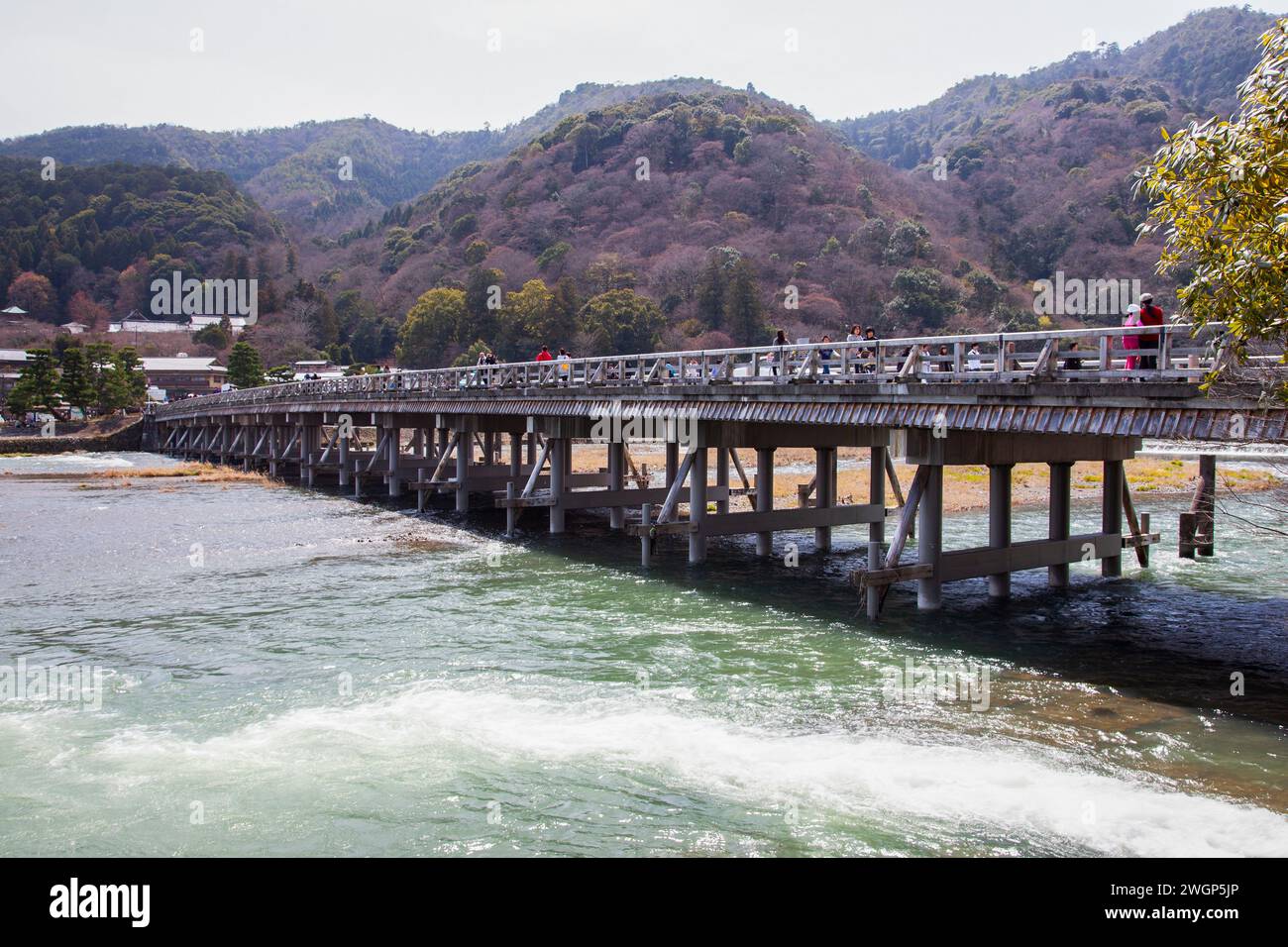 The Togetsukuo Bridge over the Oi River at Arashiyama in Kyoto, Japan ...