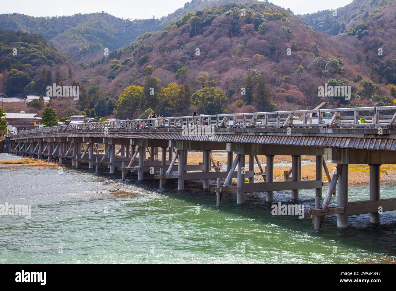 The Togetsukuo Bridge over the Oi River at Arashiyama in Kyoto, Japan ...