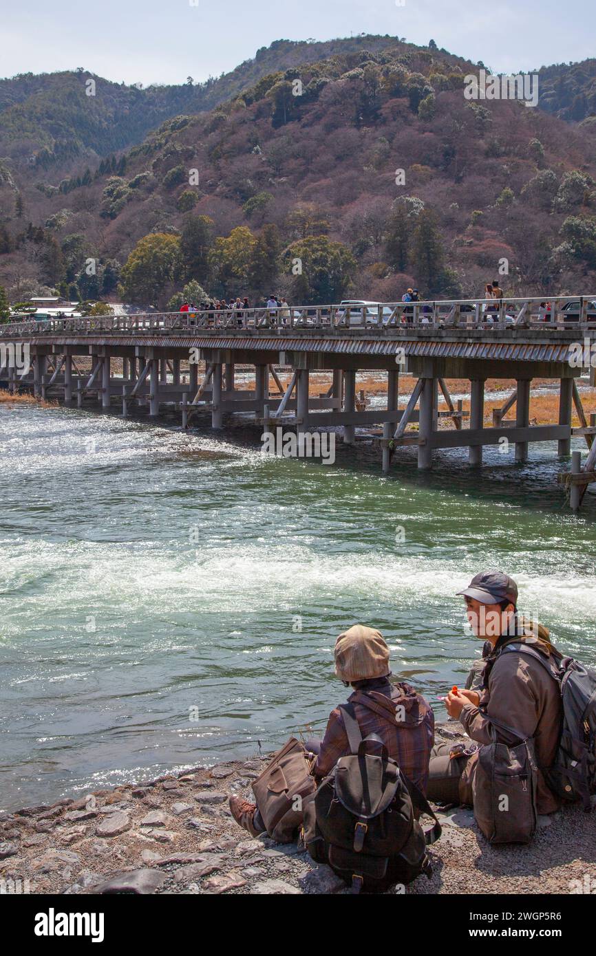 The Togetsukuo Bridge over the Oi River at Arashiyama in Kyoto, Japan ...