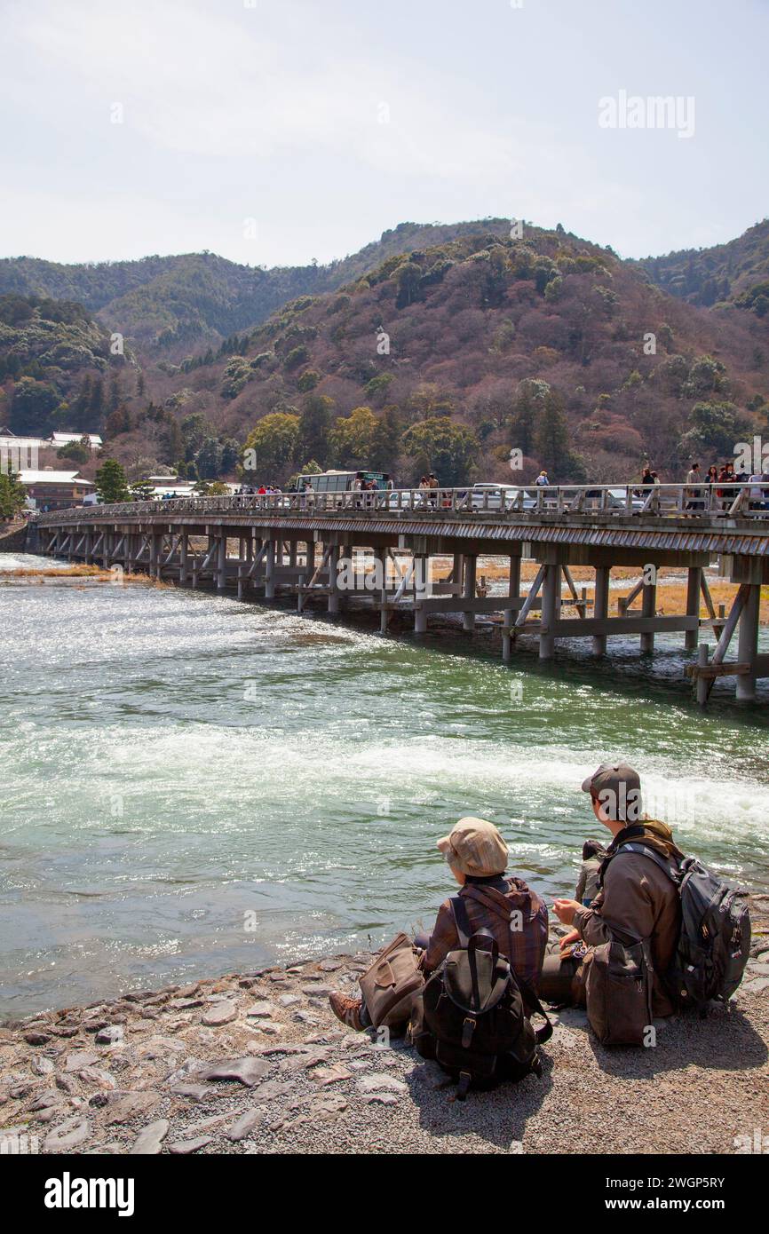 The Togetsukuo Bridge over the Oi River at Arashiyama in Kyoto, Japan ...