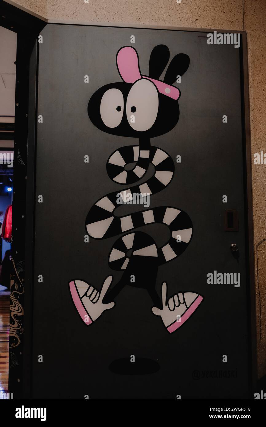 Tokyo street art, Graffiti, black and white worm, Tokyo, Japan Stock ...