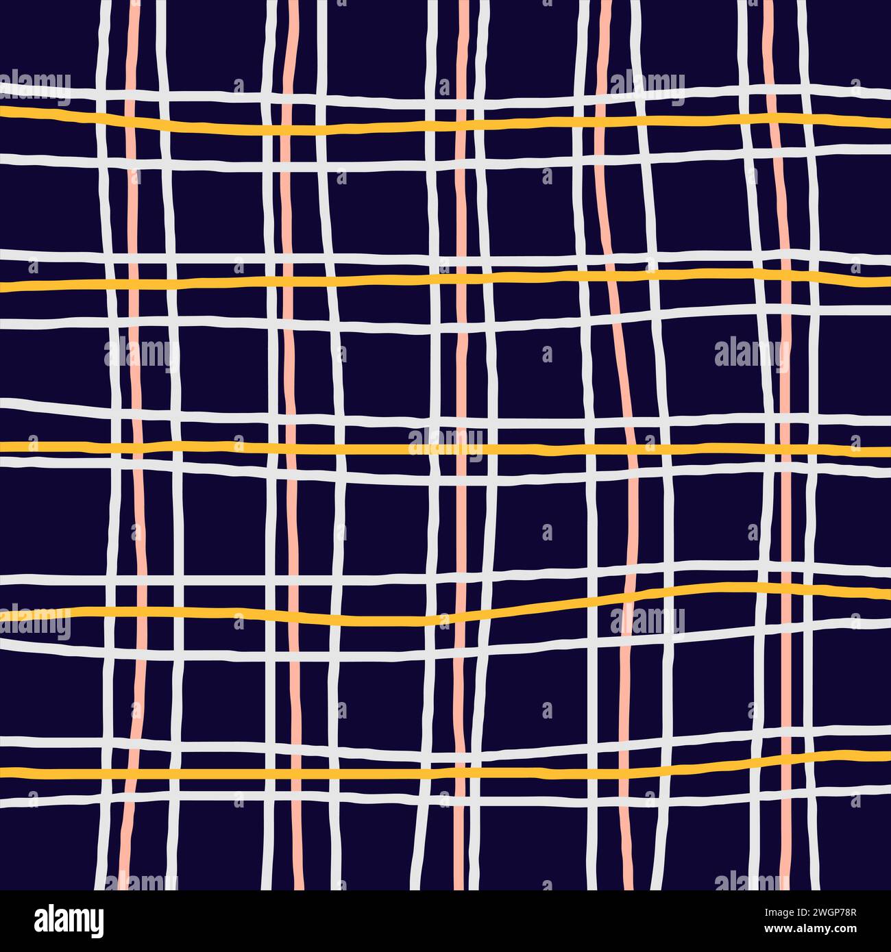 Vector hand drawn cute checkered grid pattern. Doodle Plaid geometrical ...
