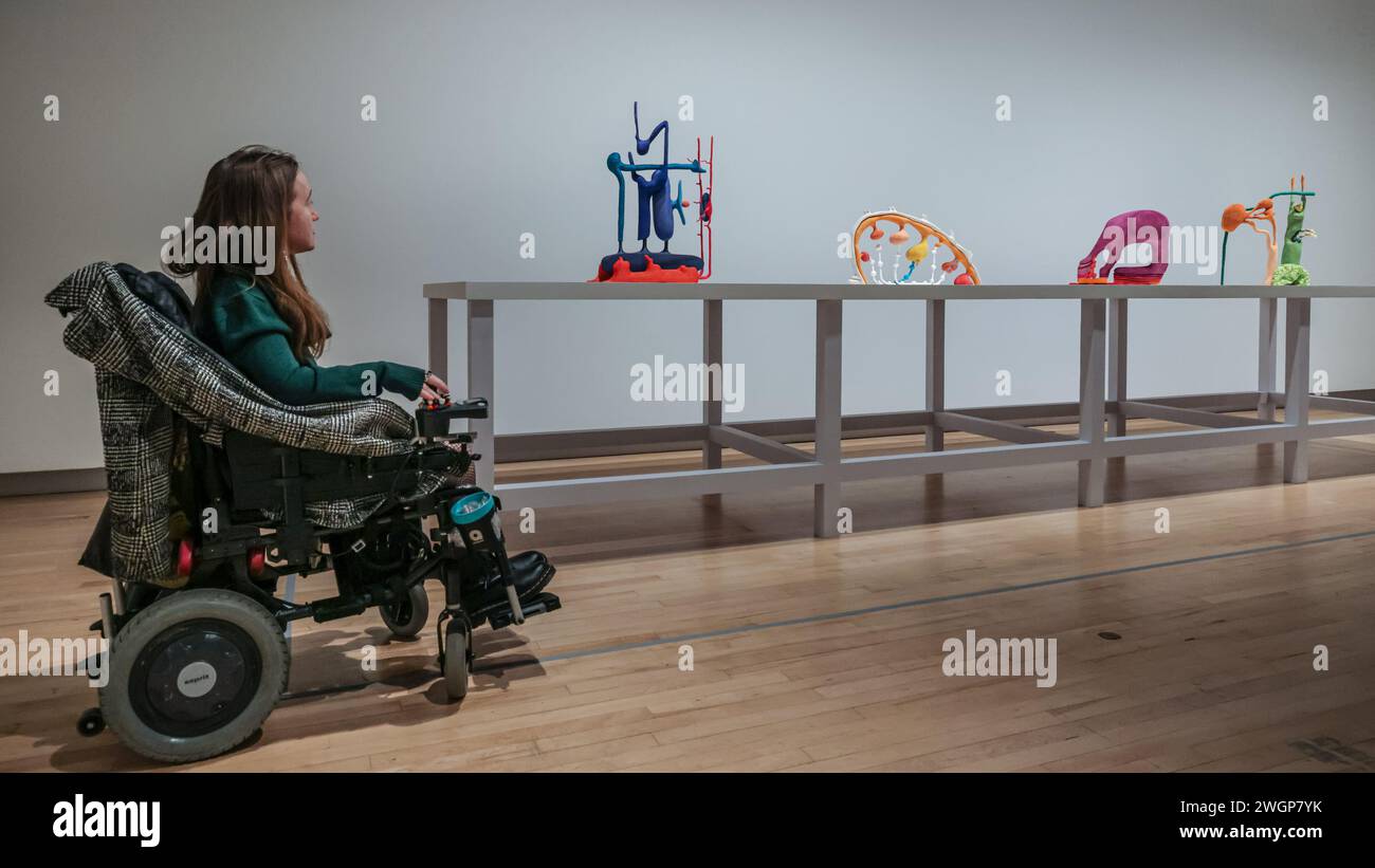 London, UK. 06th Feb, 2024. Gallery staffer Camille with a range of ...