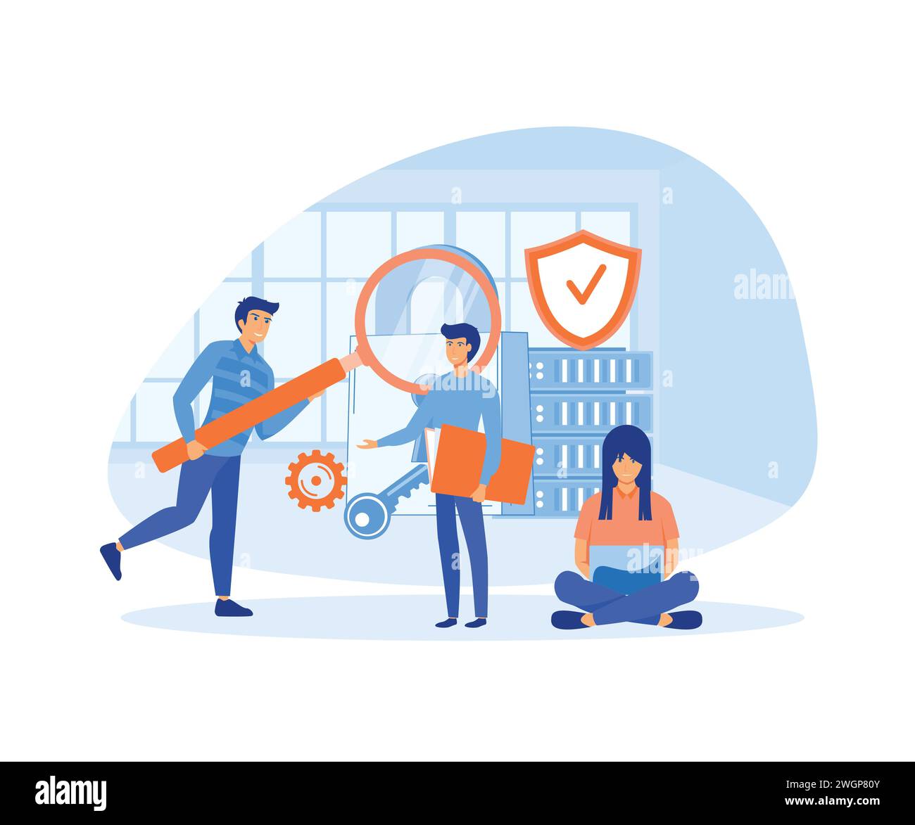 Men and women secure personal data from hacker attacks. flat vector modern illustration Stock ...