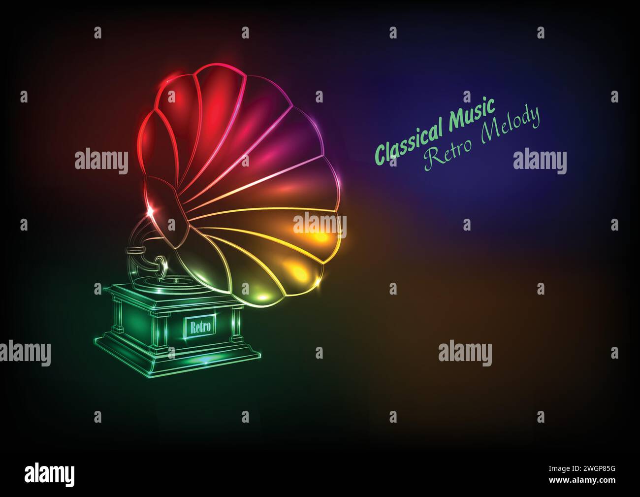 Classical music .Antique Neon Gramophone .Musical concept Stock Vector ...