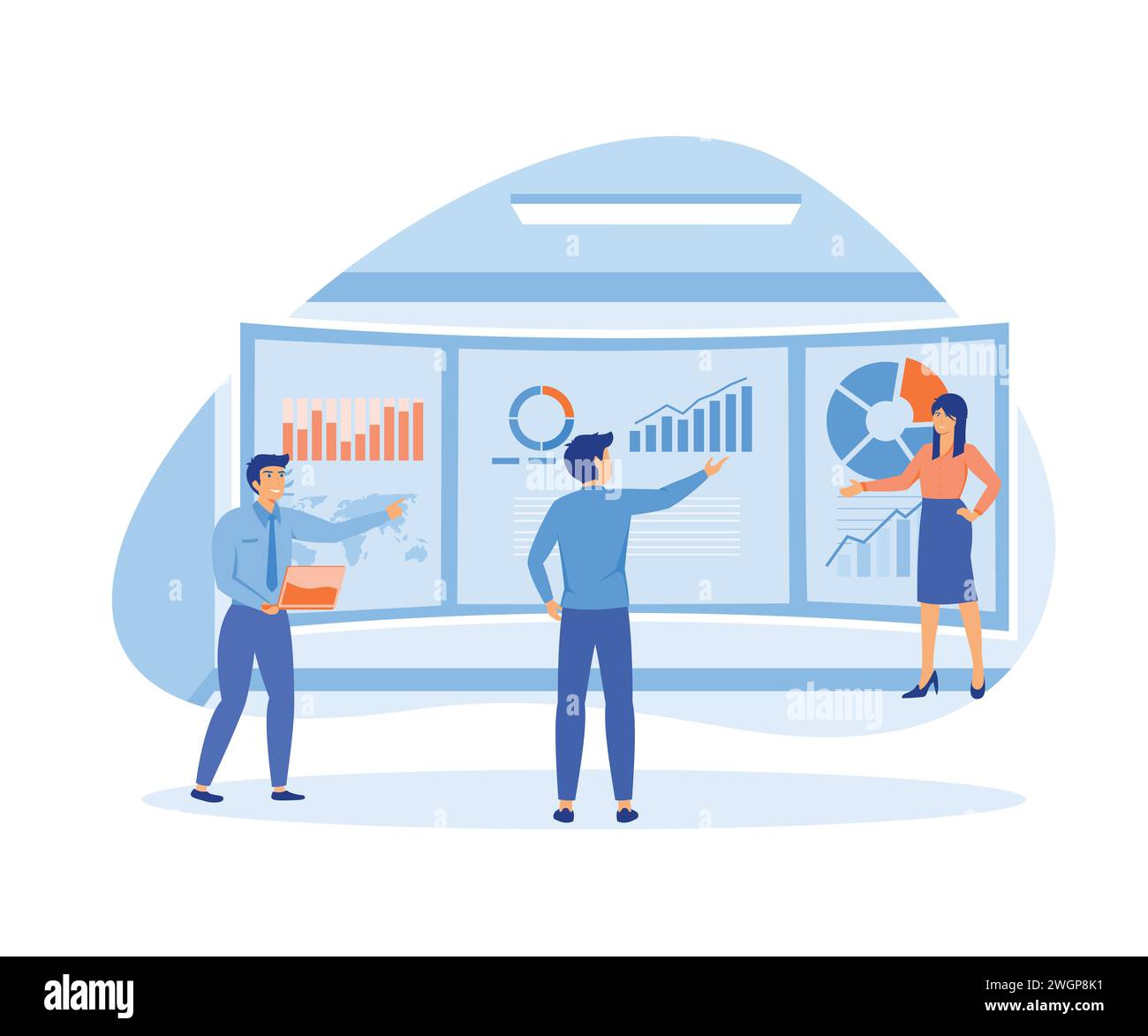 Data analysis concept. Teamwork of business analysts on holographic ...
