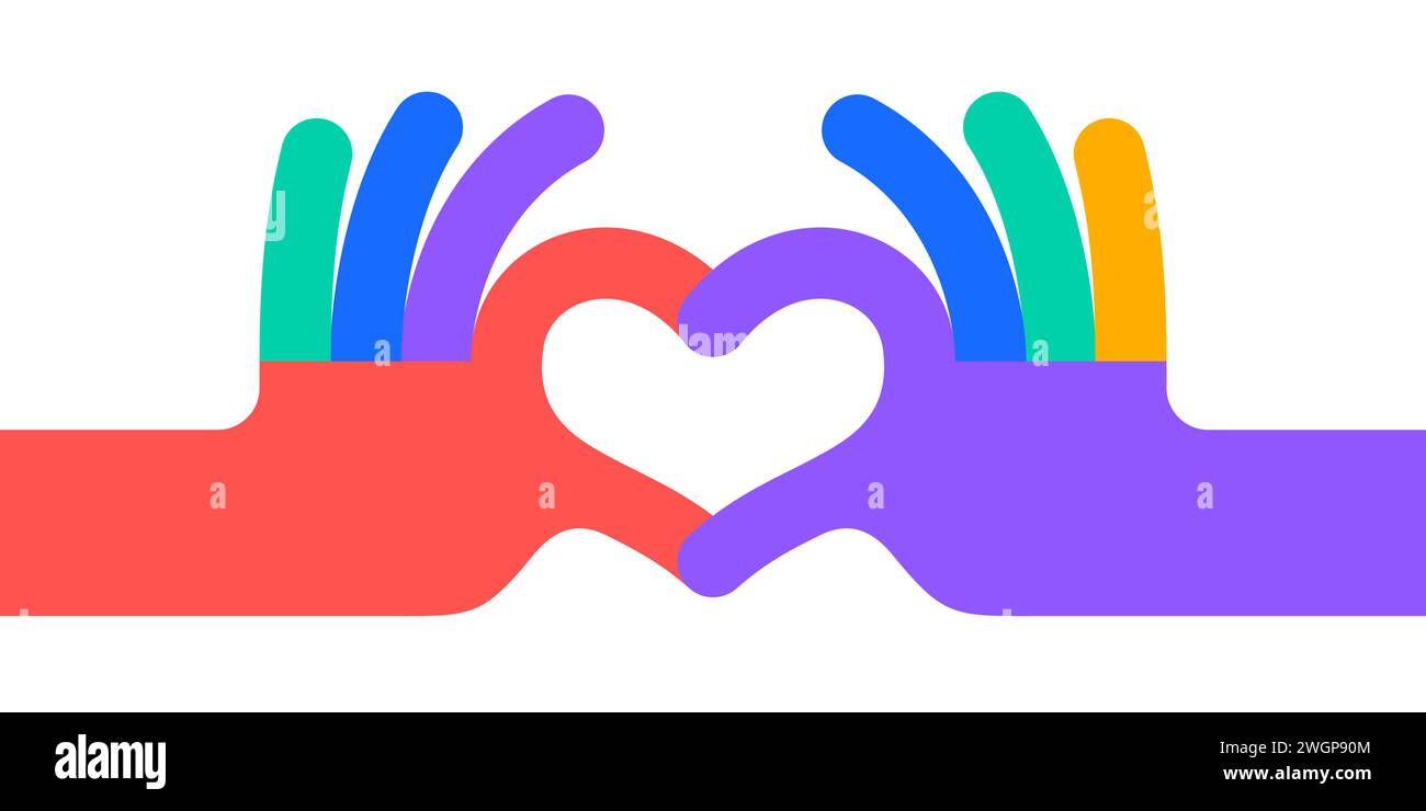 Hand sign Heart Love. Colorful Heart Love hands symbol gesture. Hands ...