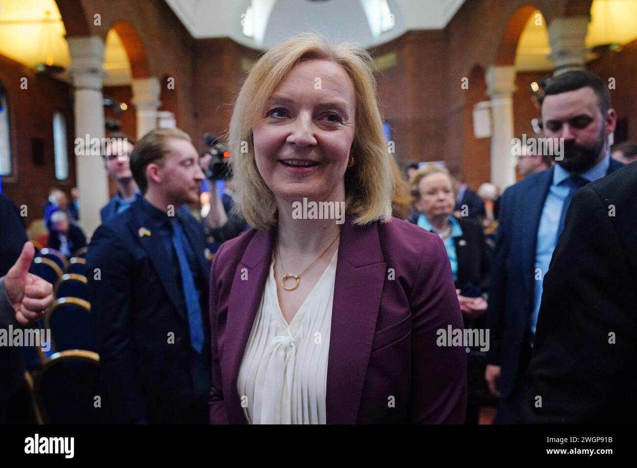 Former prime minister Liz Truss following the launch of the Popular ...