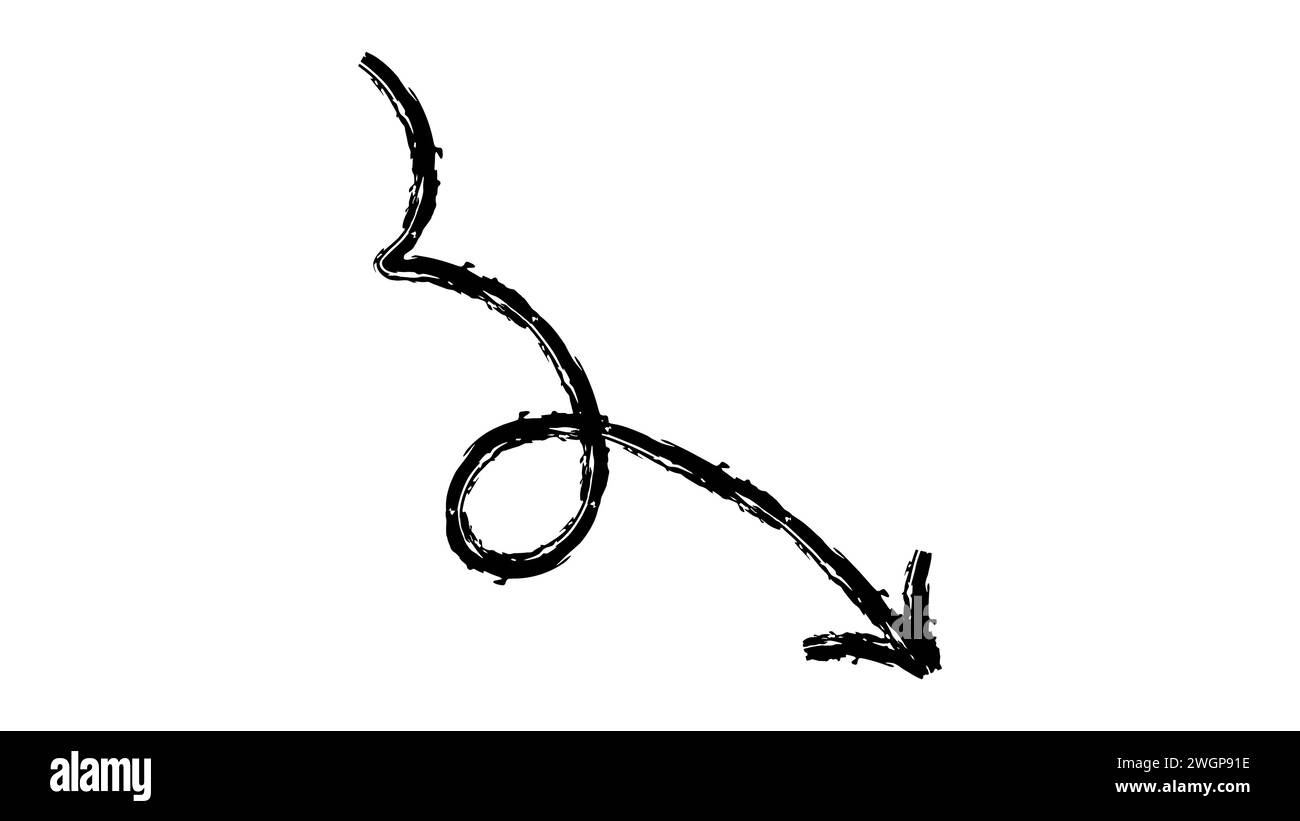 Hand drawn crayon chalk charcoal line arrows set. curvy and wavy arrows ...