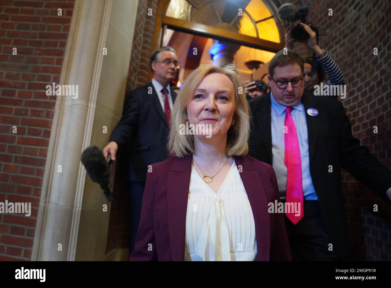 Former prime minister Liz Truss following the launch of the Popular ...