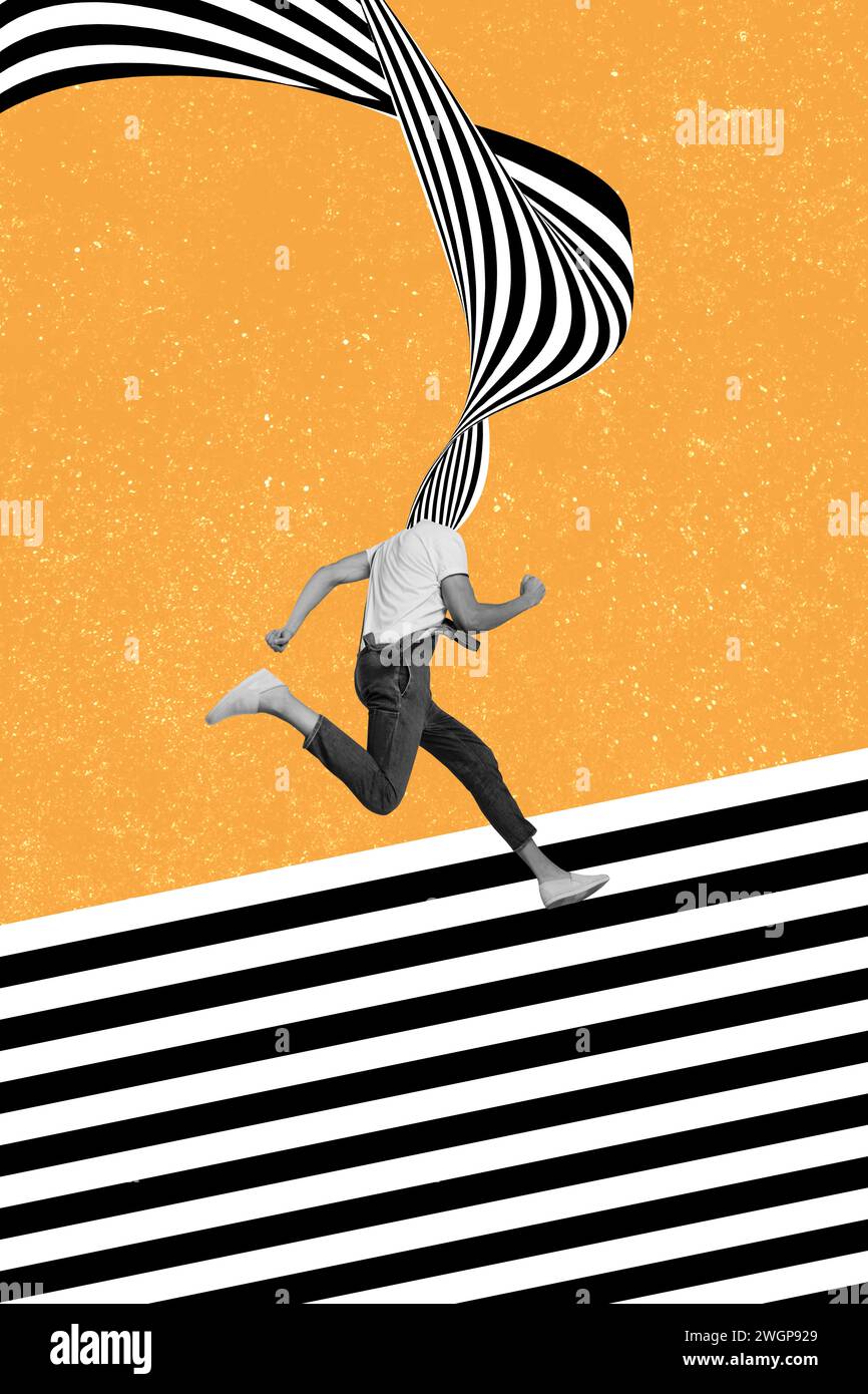 Vertical collage picture illustration black white effect headless ...
