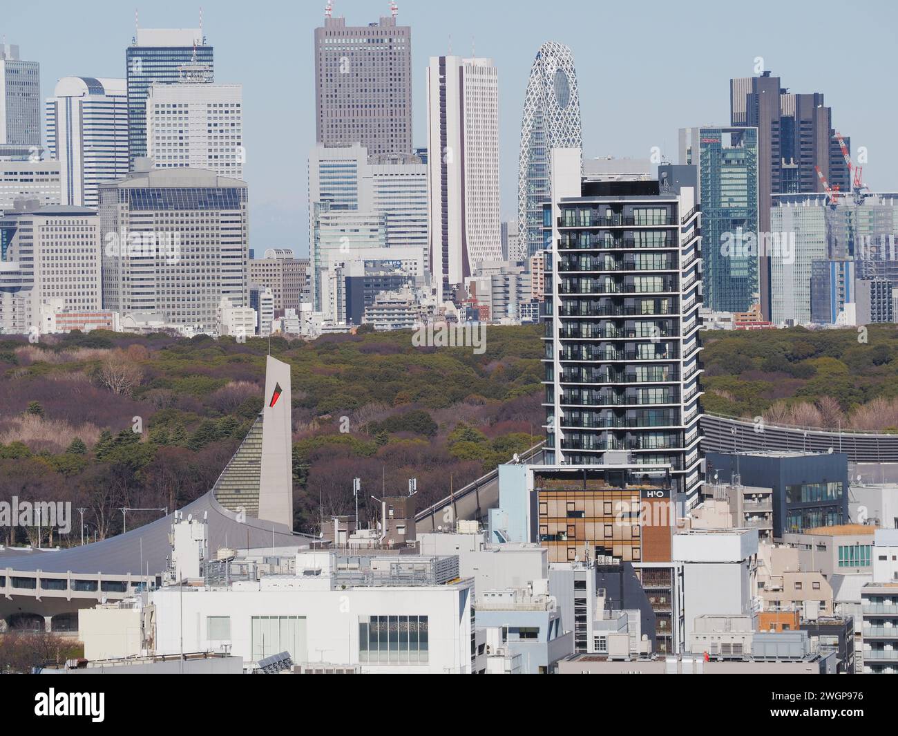 TOKYO, JAPAN - January 26, 2024: Overhead view of the roof of buildings ...