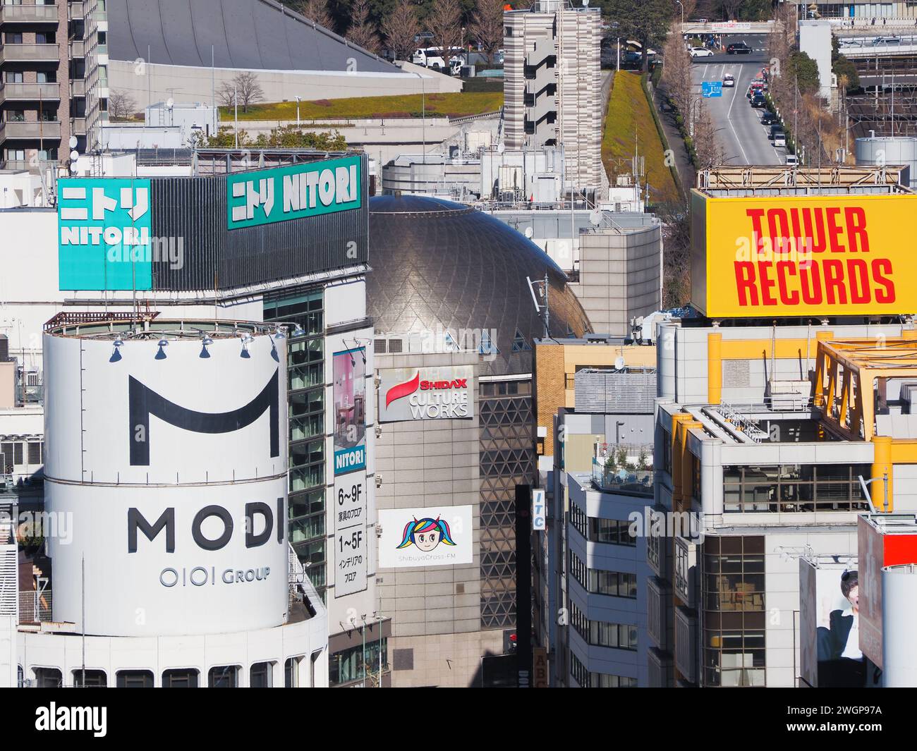 TOKYO, JAPAN - January 26, 2024: Overhead view of the roof of buildings ...
