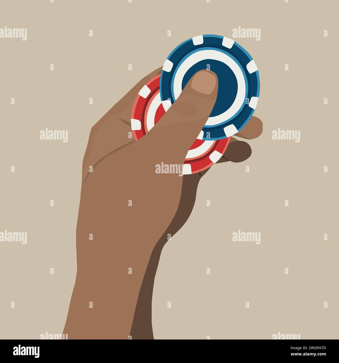 Vector isolated illustration of poker chips in hand. Make bets Stock ...