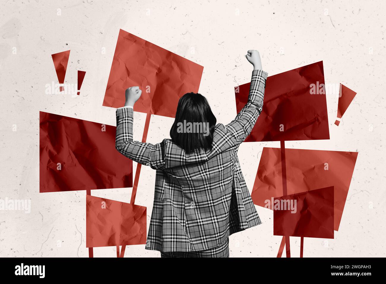 Conceptual collage photo of angry female leads protest crowd holding ...