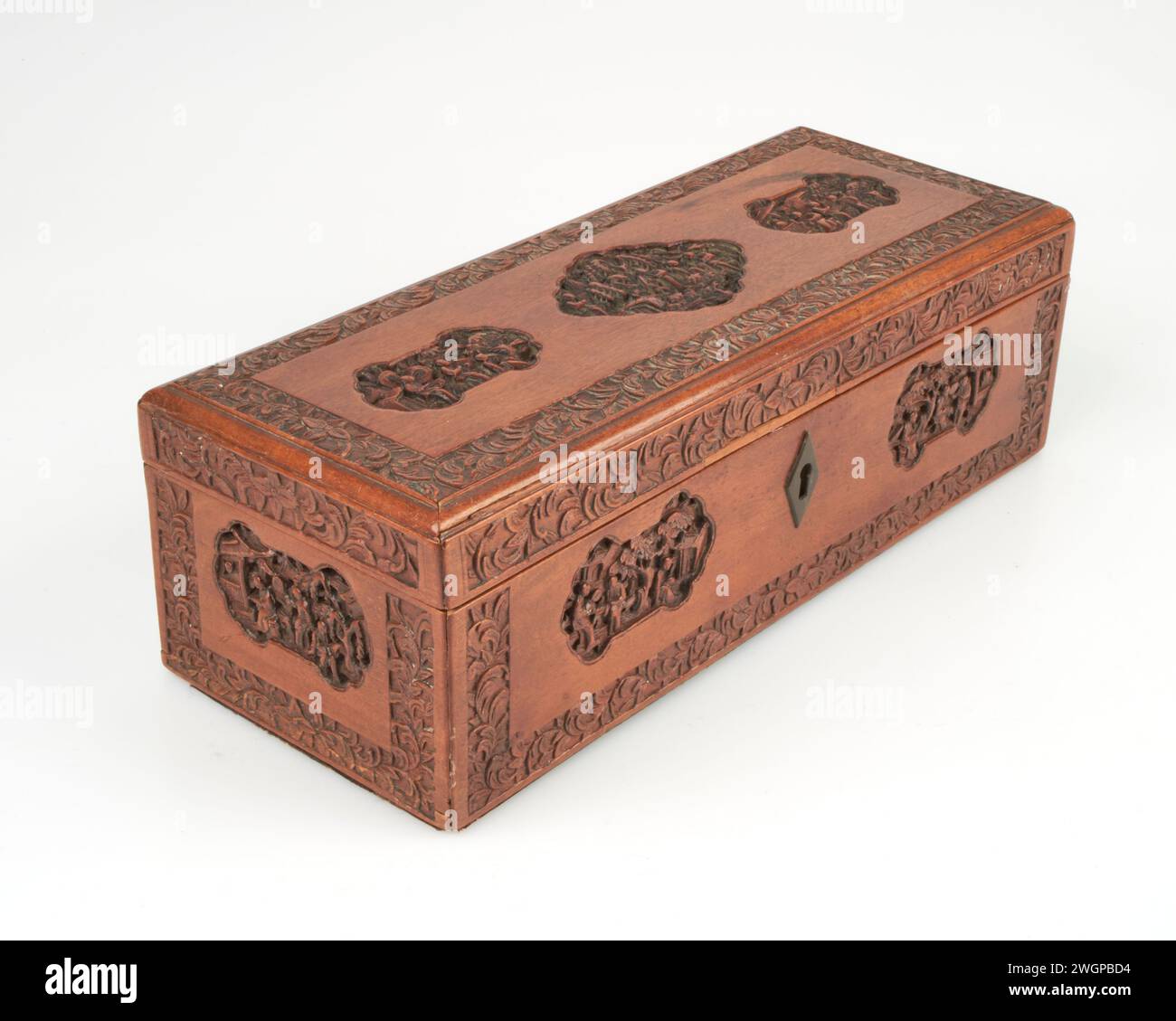 Antique 19th century Chinese sandalwood box with finely carved panels ...