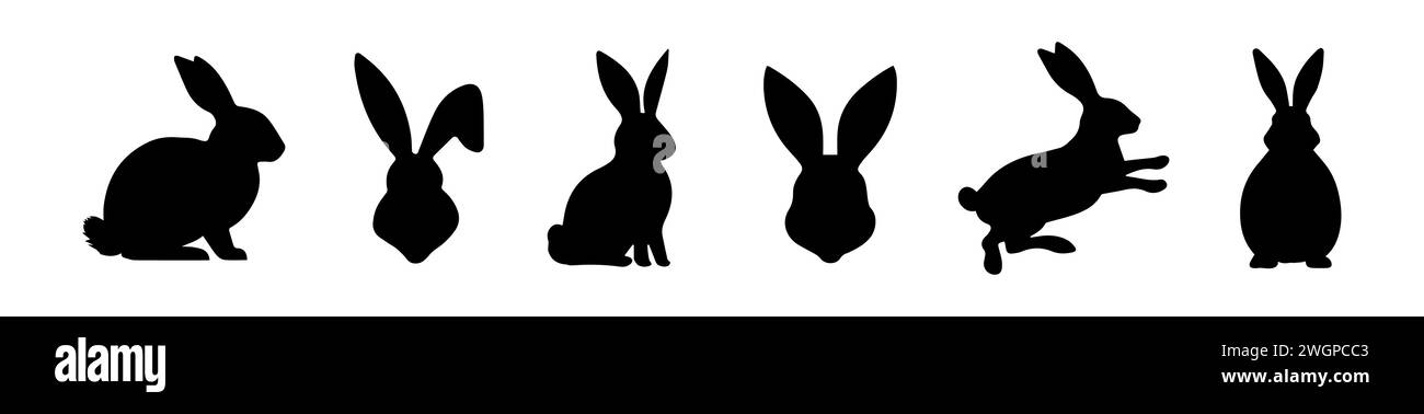 Set of Rabbit silhouettes. Easter bunnies. Isolated on white background ...