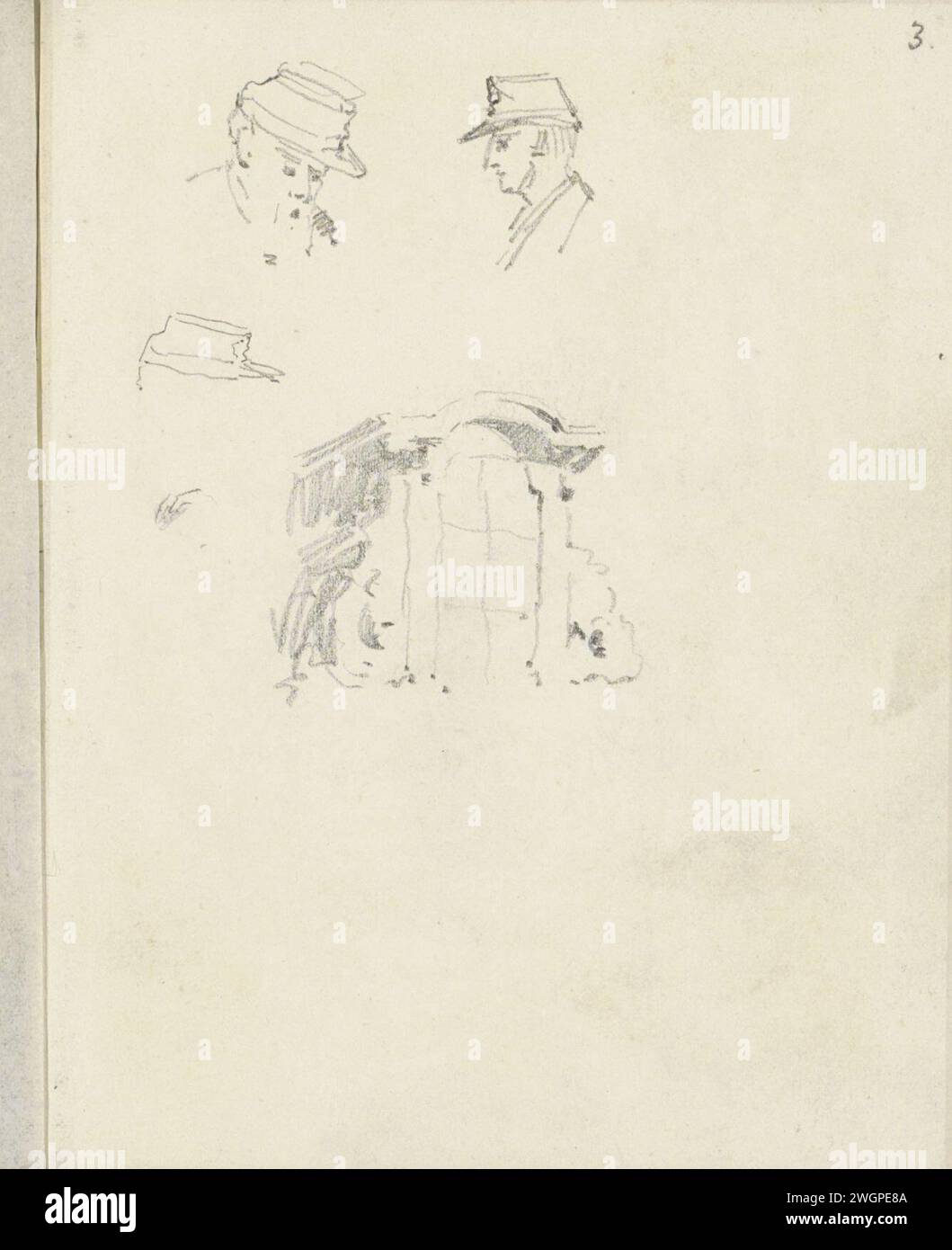 Two men with caps and architecture, c. 1892 - c. 1893 Leaf 3 Recto from ...