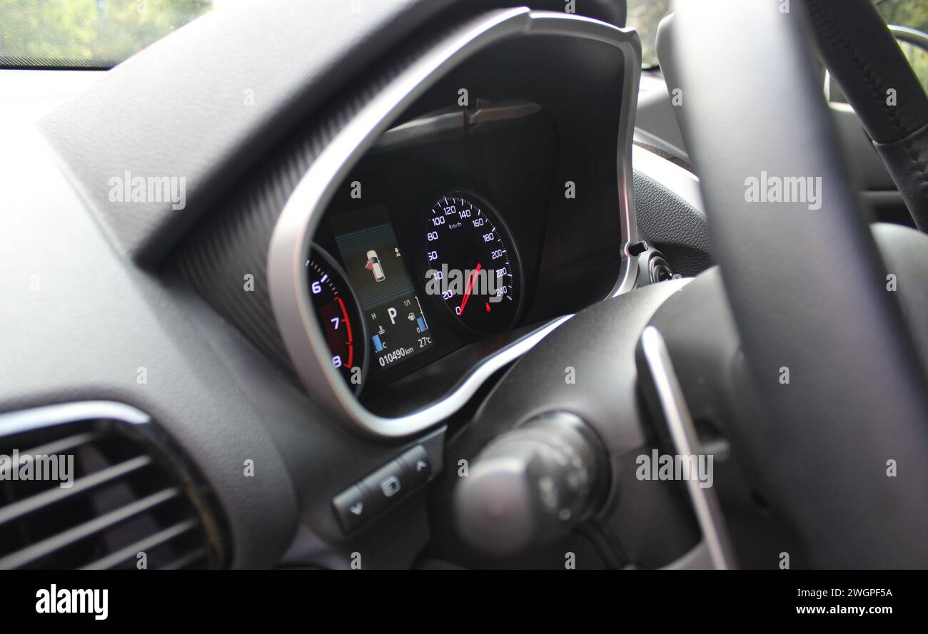 Steering Wheel, Shifter And Backlight Of Central Dashboard Inside Car ...