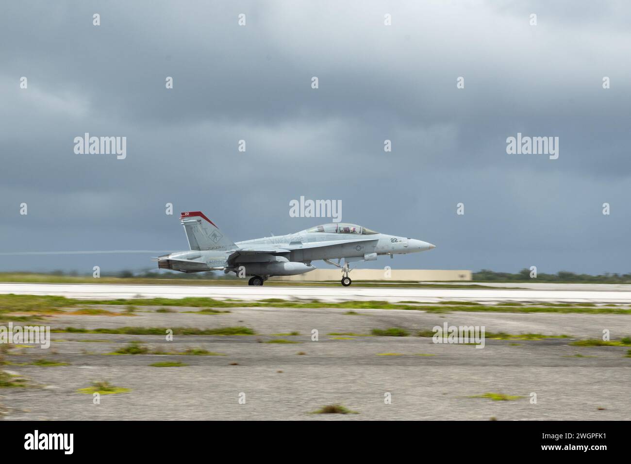 A U.S. Marine Corps F/A-18D Hornet takes off from Andersen Air Force ...