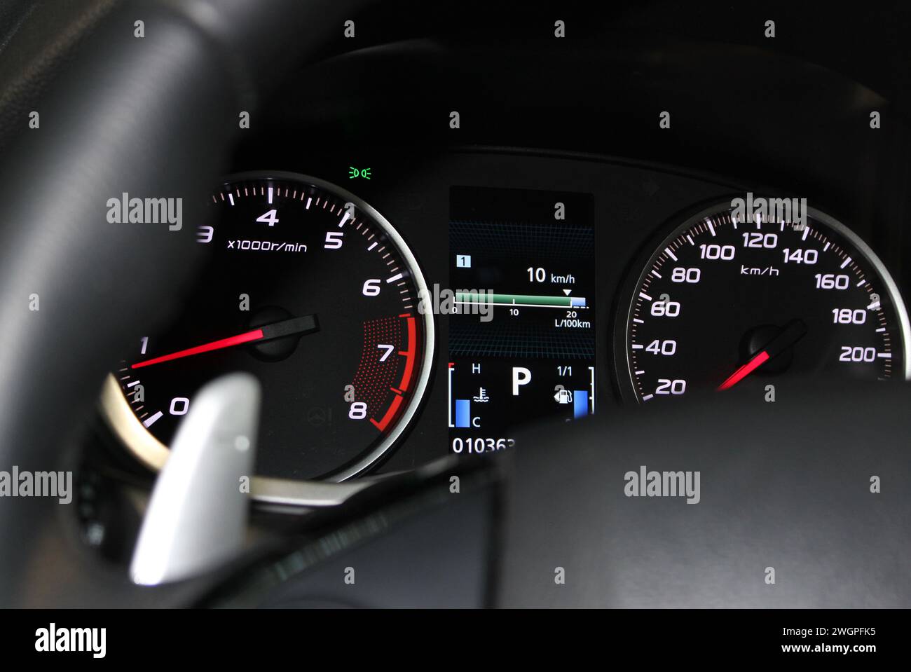 LED backlight of the digitized instrument scale on a dashboard of a ...