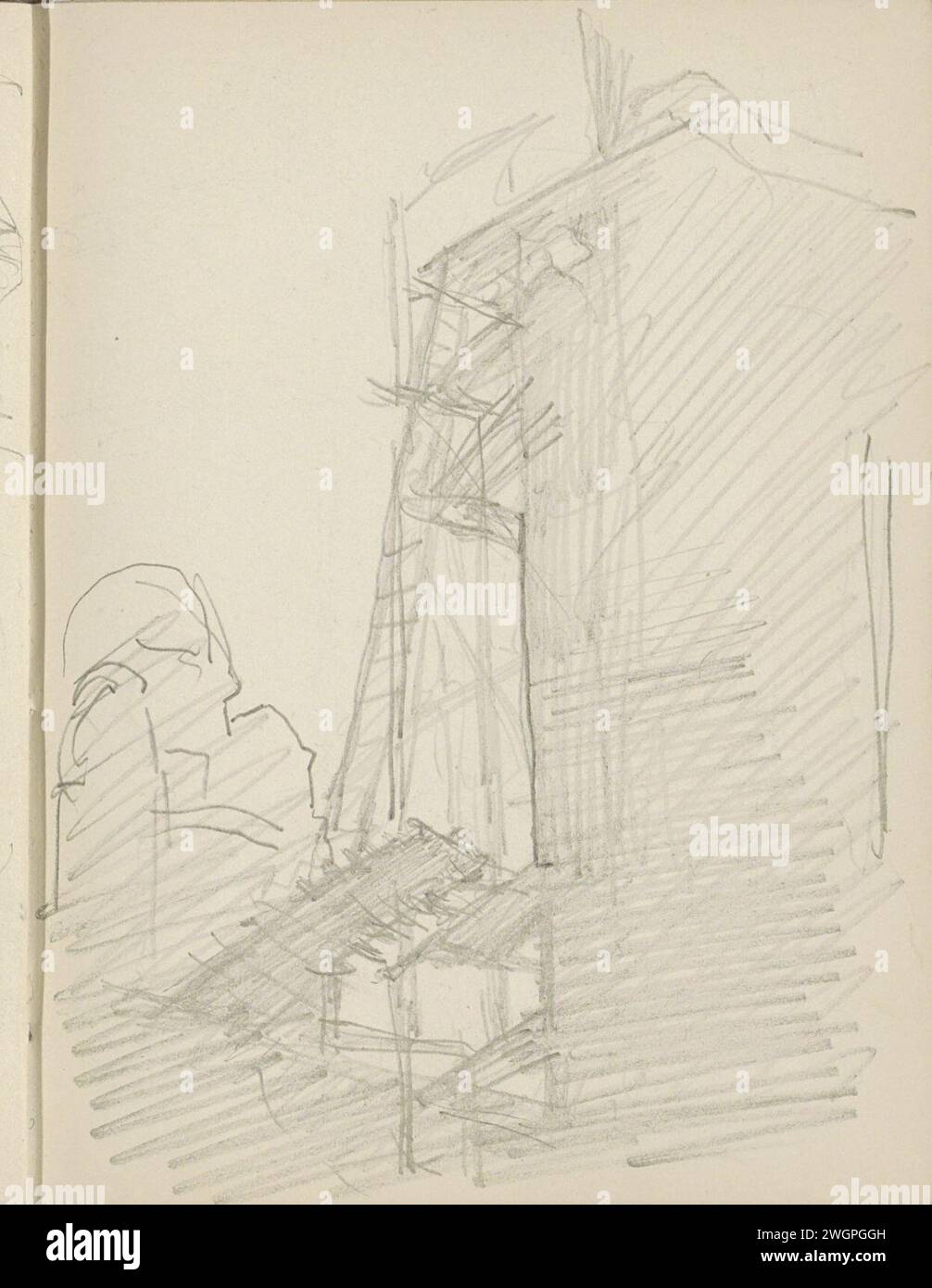 Tower in the scaffolding, 1906 - 1945 Leaf 60 Recto from a sketchbook ...