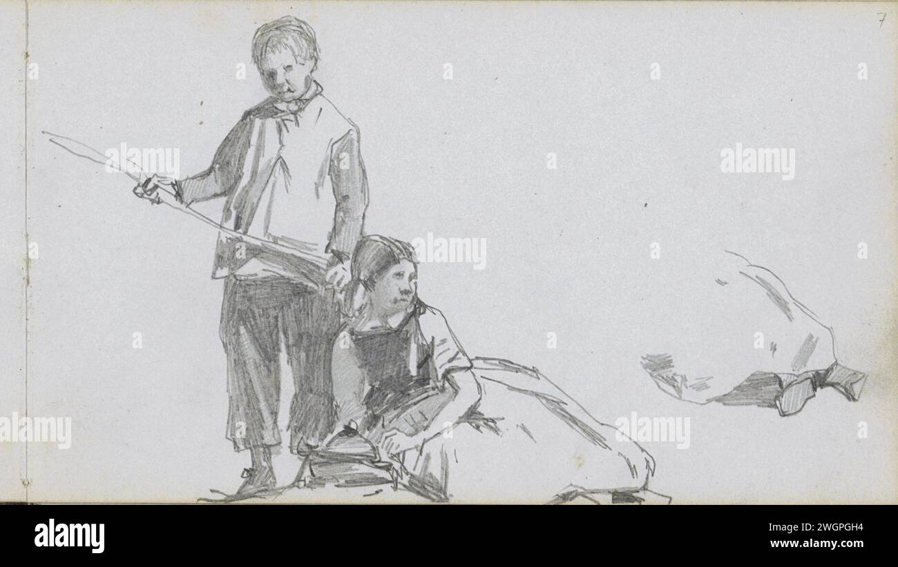 Girl lying next to a standing boy, 1834 - 1903 Also a study of the girl ...