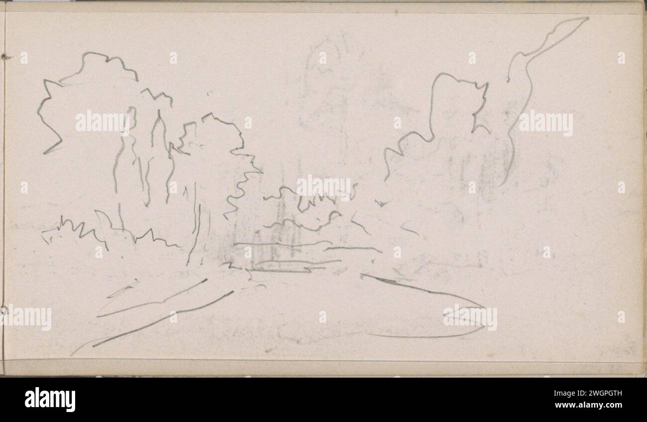 Church tower between the trees, 1875 Leaf 35 Recto from a sketchbook ...