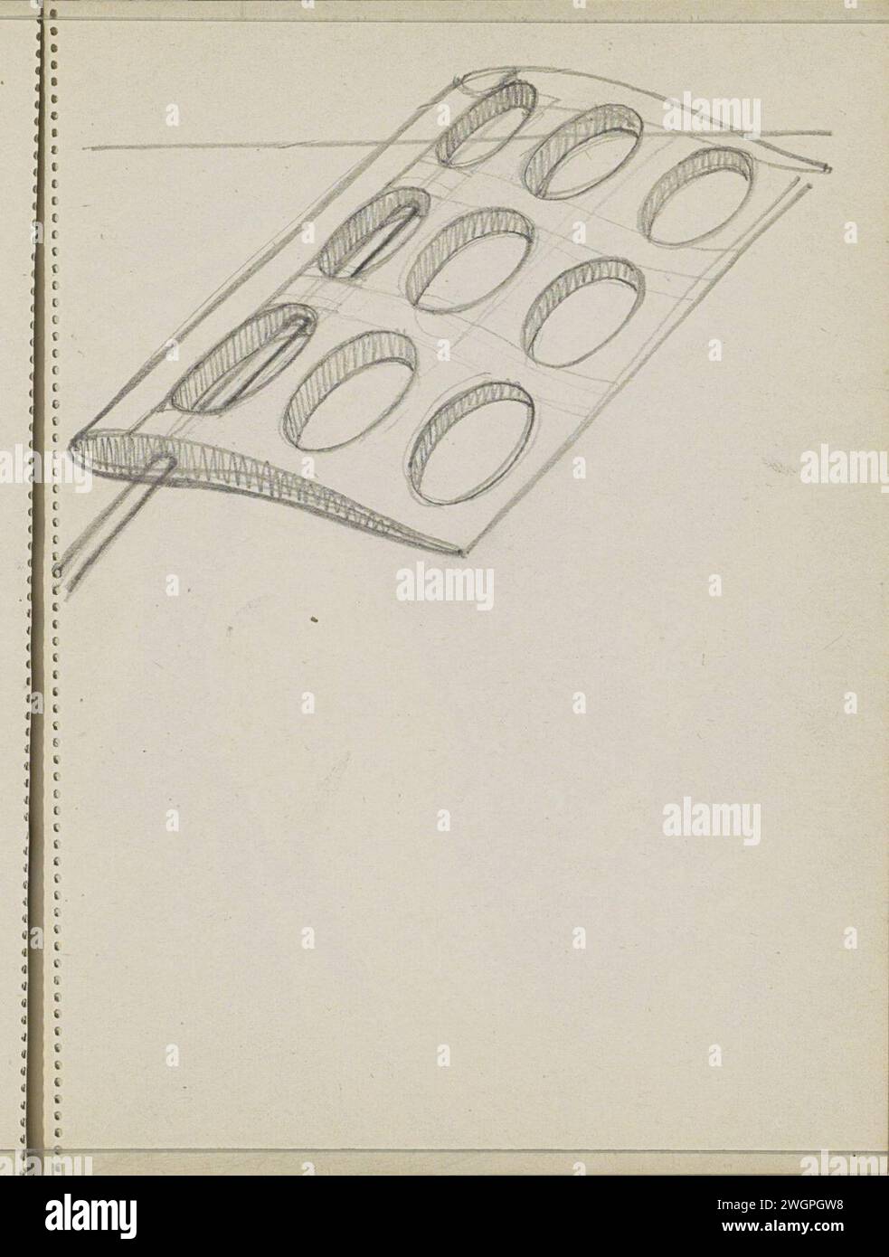 Study, 1906 - 1945 Elongated object with circular holes. Possibly a ...