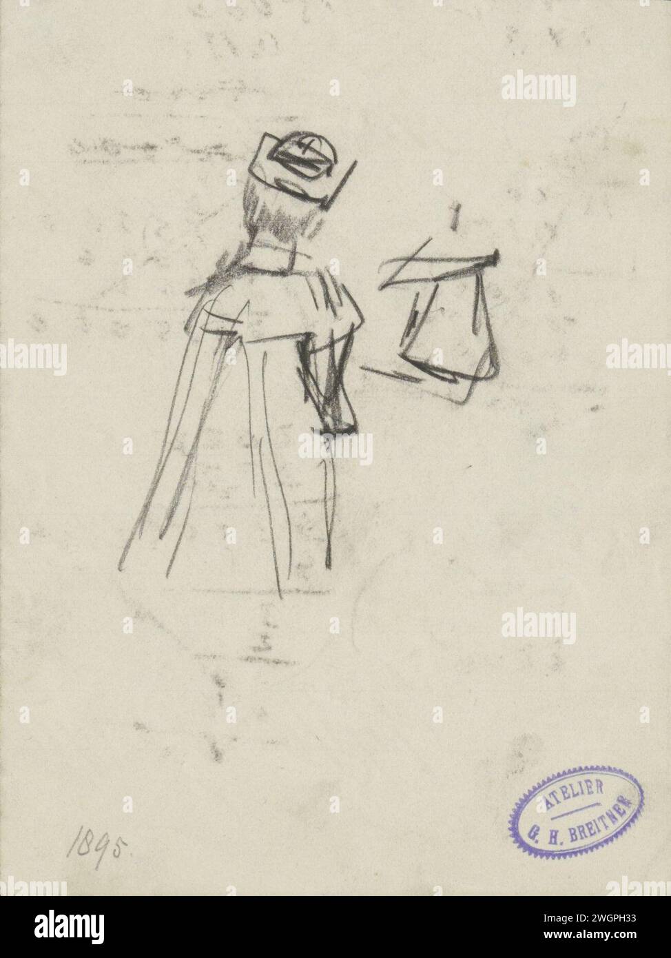 Two women, seen on the back, c. 1886 - c. 1903 drawing Amsterdam paper ...