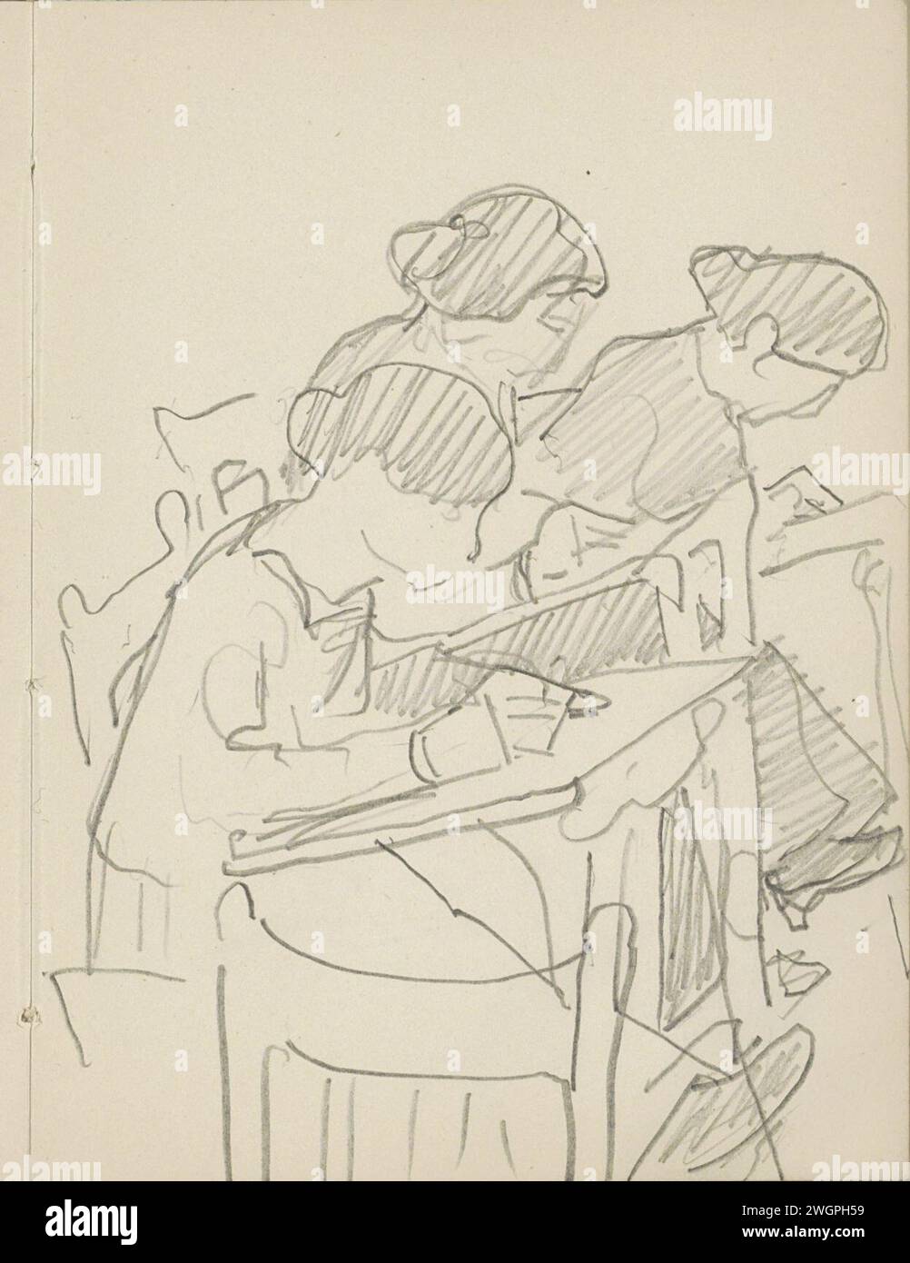 Three women in a drawing class, 1906 - 1945 The women sit in a row ...