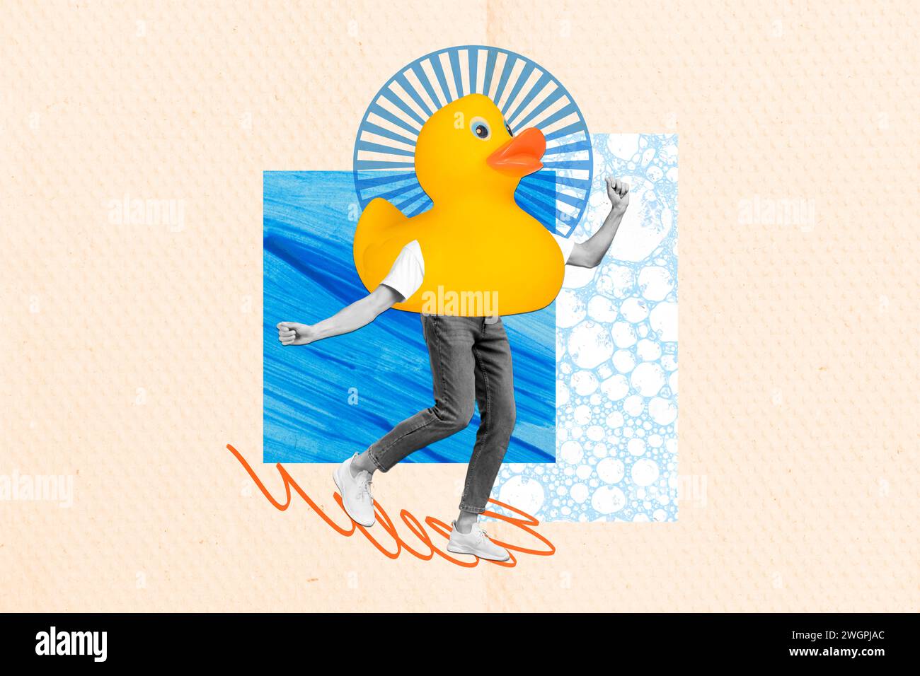 Picture comics collage image of unknown unusual weird yellow rubber toy ...