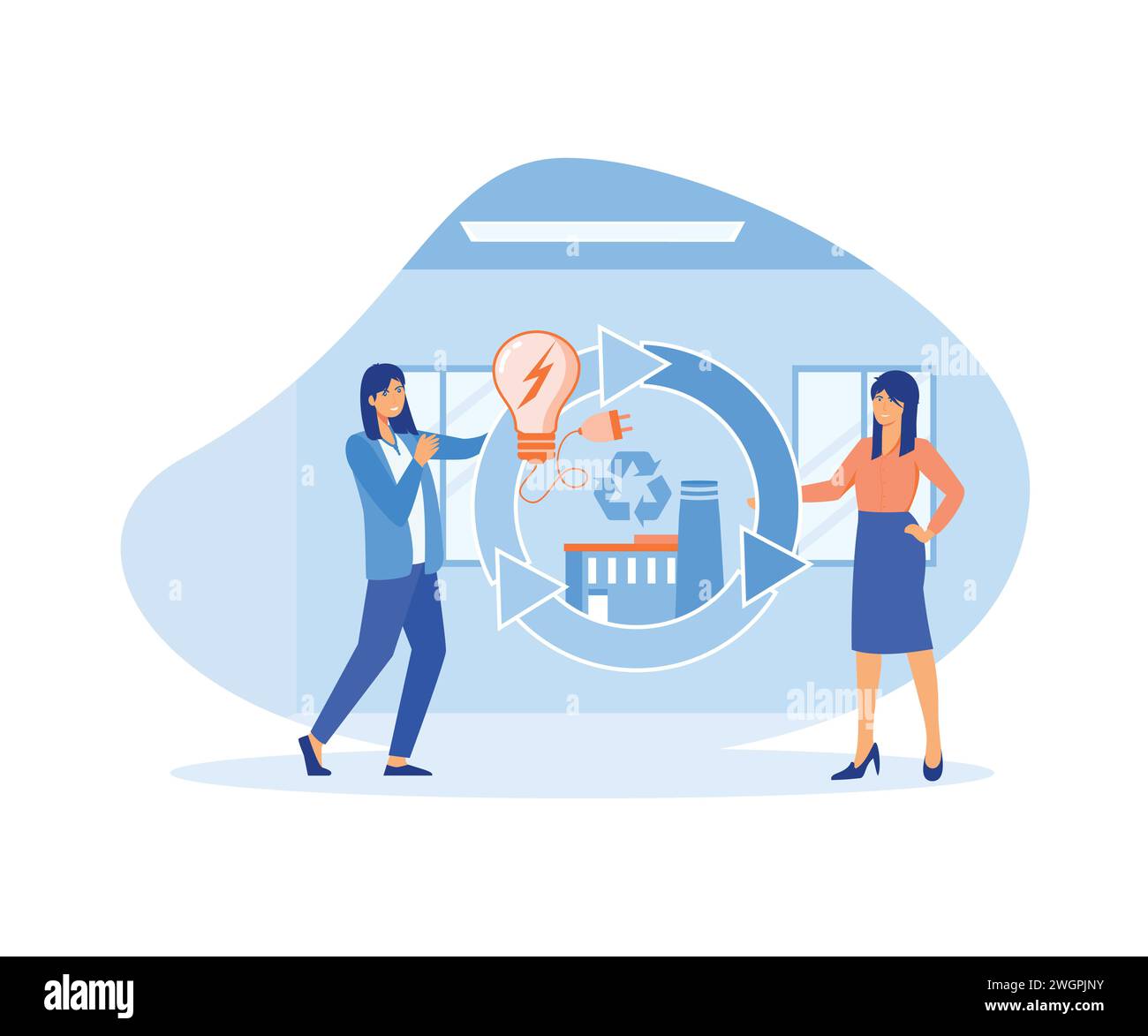 Circular Economy Concept And Energy Production Tiny People Holding
