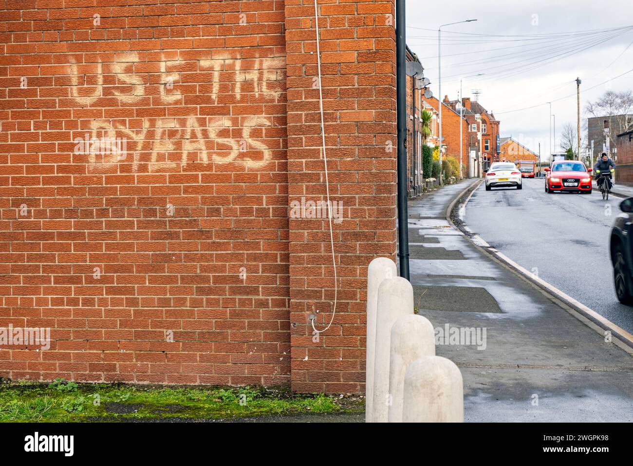 Use the bypass writing on outside wall in Crewe Cheshire UK Stock Photo ...
