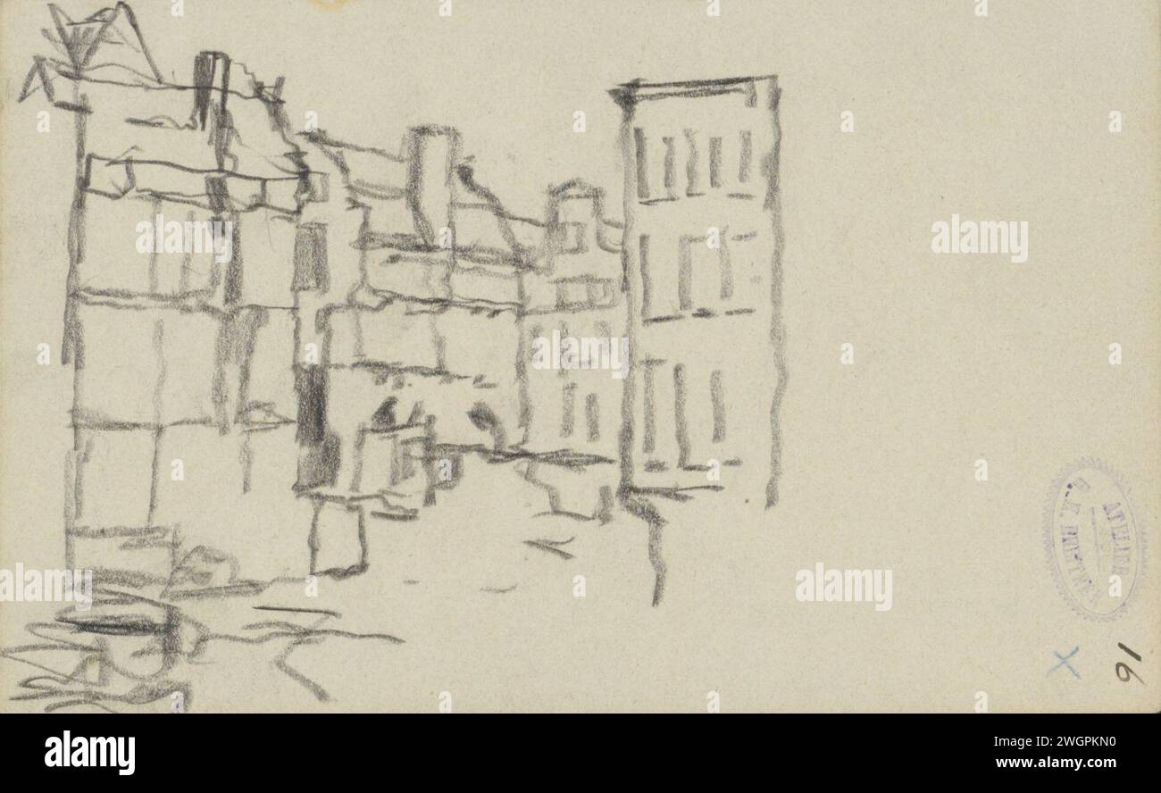 Demolition of old buildings in Amsterdam, 1912 drawing Amsterdam paper ...