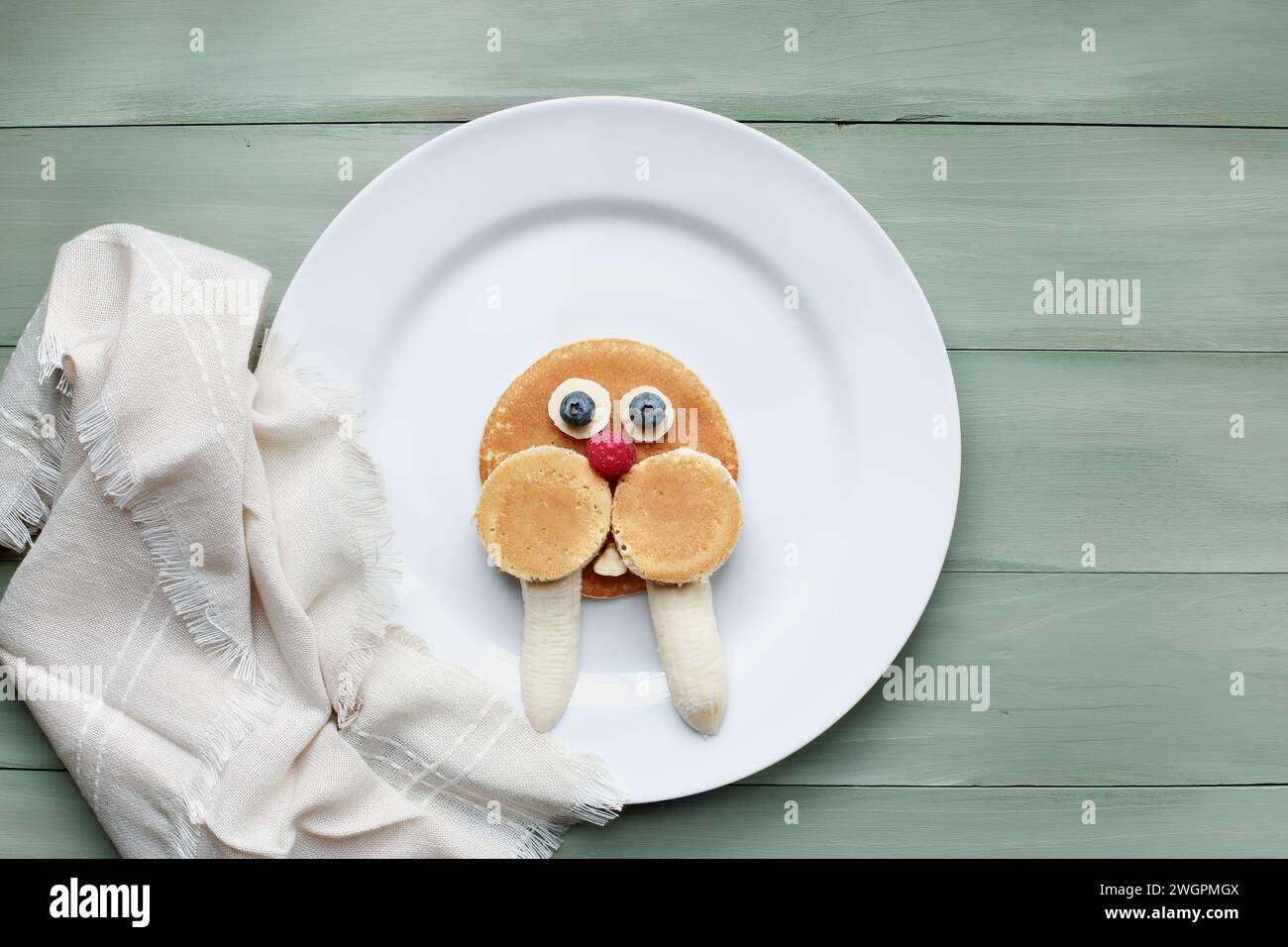 Fun, colorful creative pancake walrus for children with banana ...