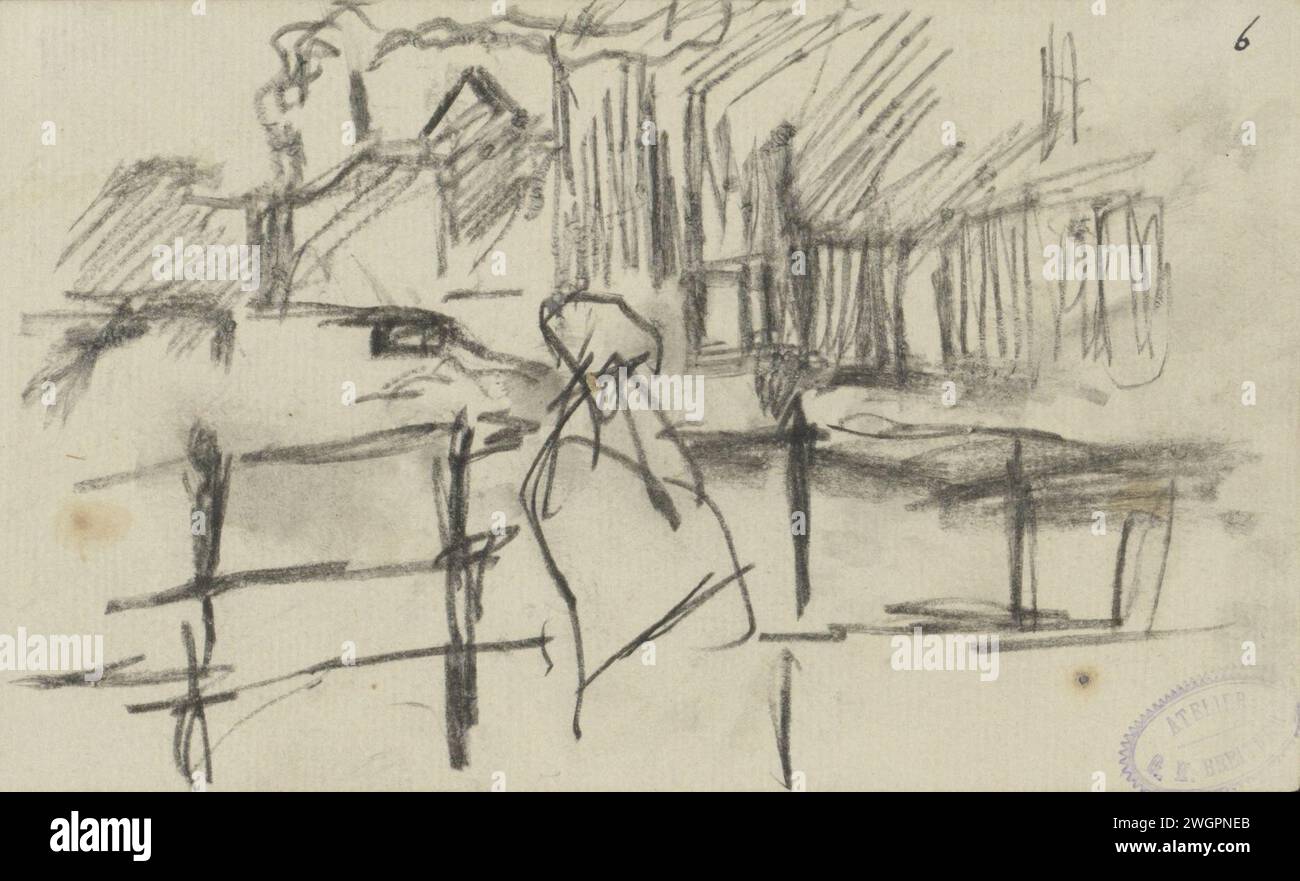 Woman on a bridge in Amsterdam, 1909 drawing In the distance. Amsterdam ...