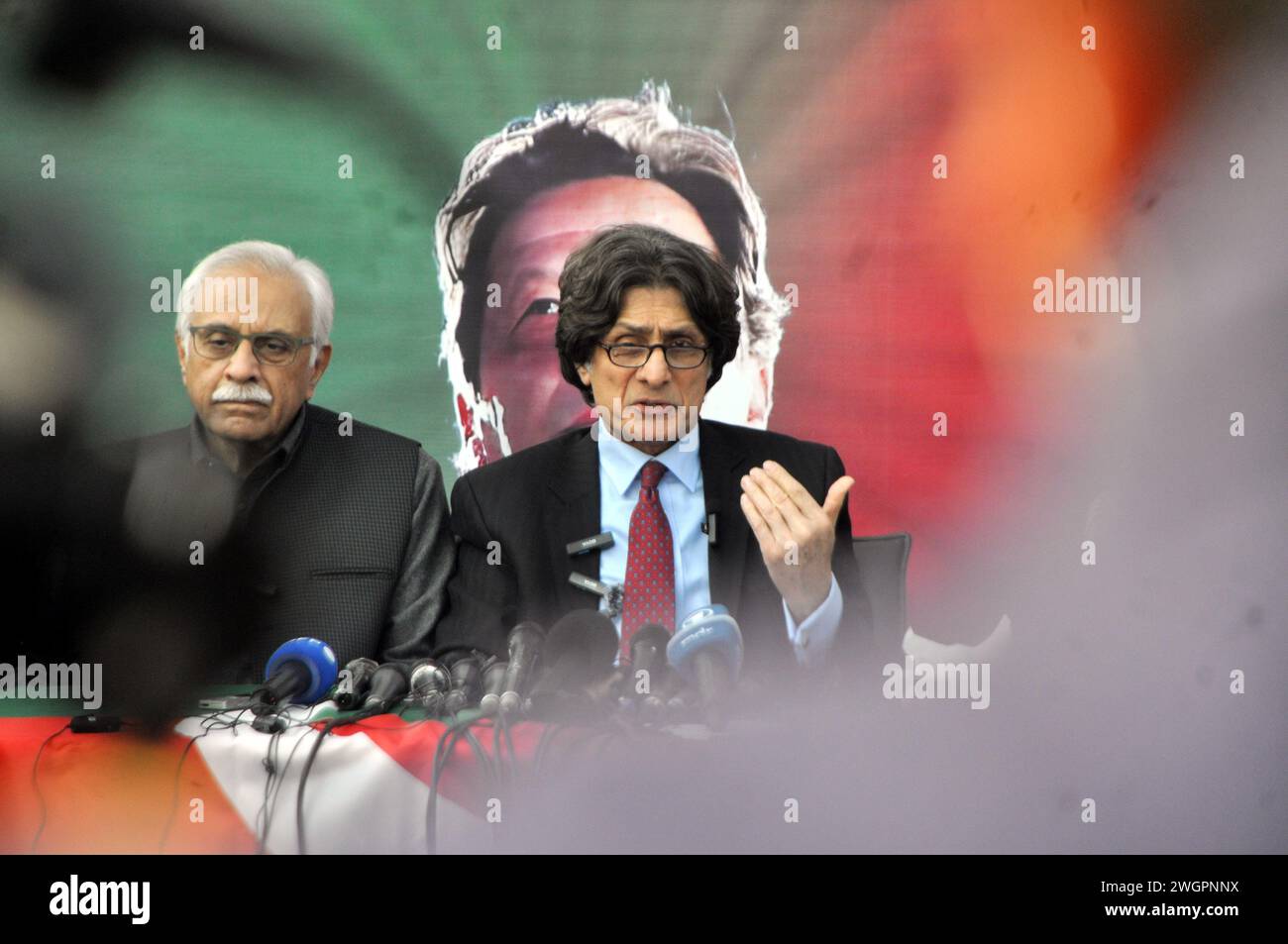 Leaders of Pakistan Tehreek-e-Insaf (PTI) party Raoof Hasan along with ...