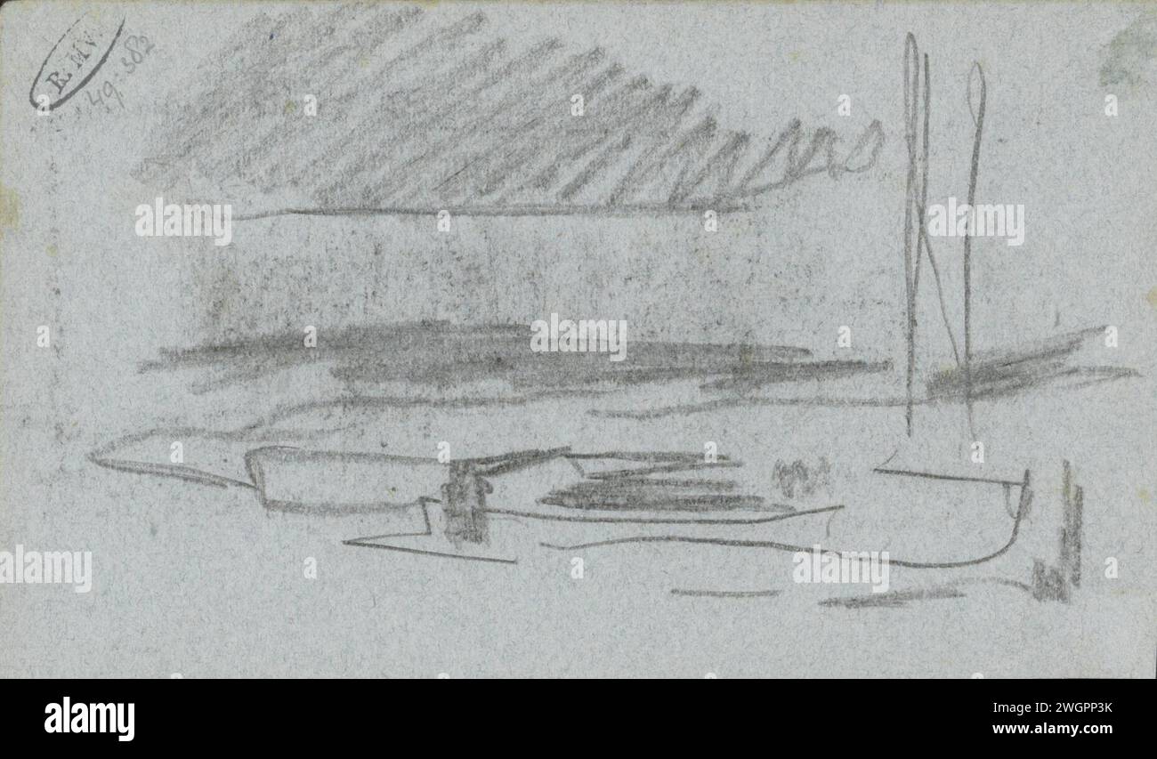 Coastal face with a boat, 1896 drawing The Hague paper. chalk coast ...