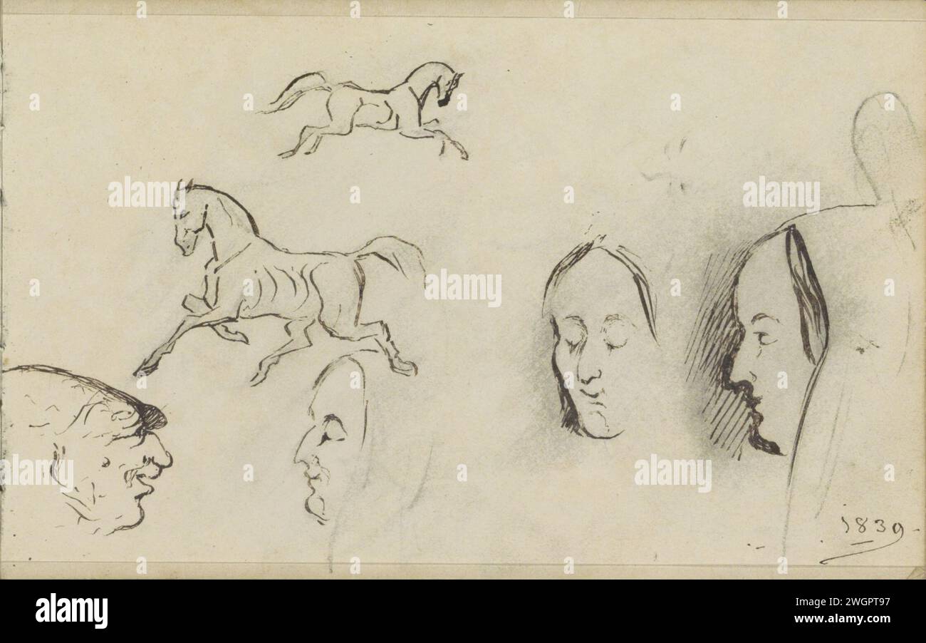 Study sheet, including with horses and women's heads, 1839 Page 23 ...