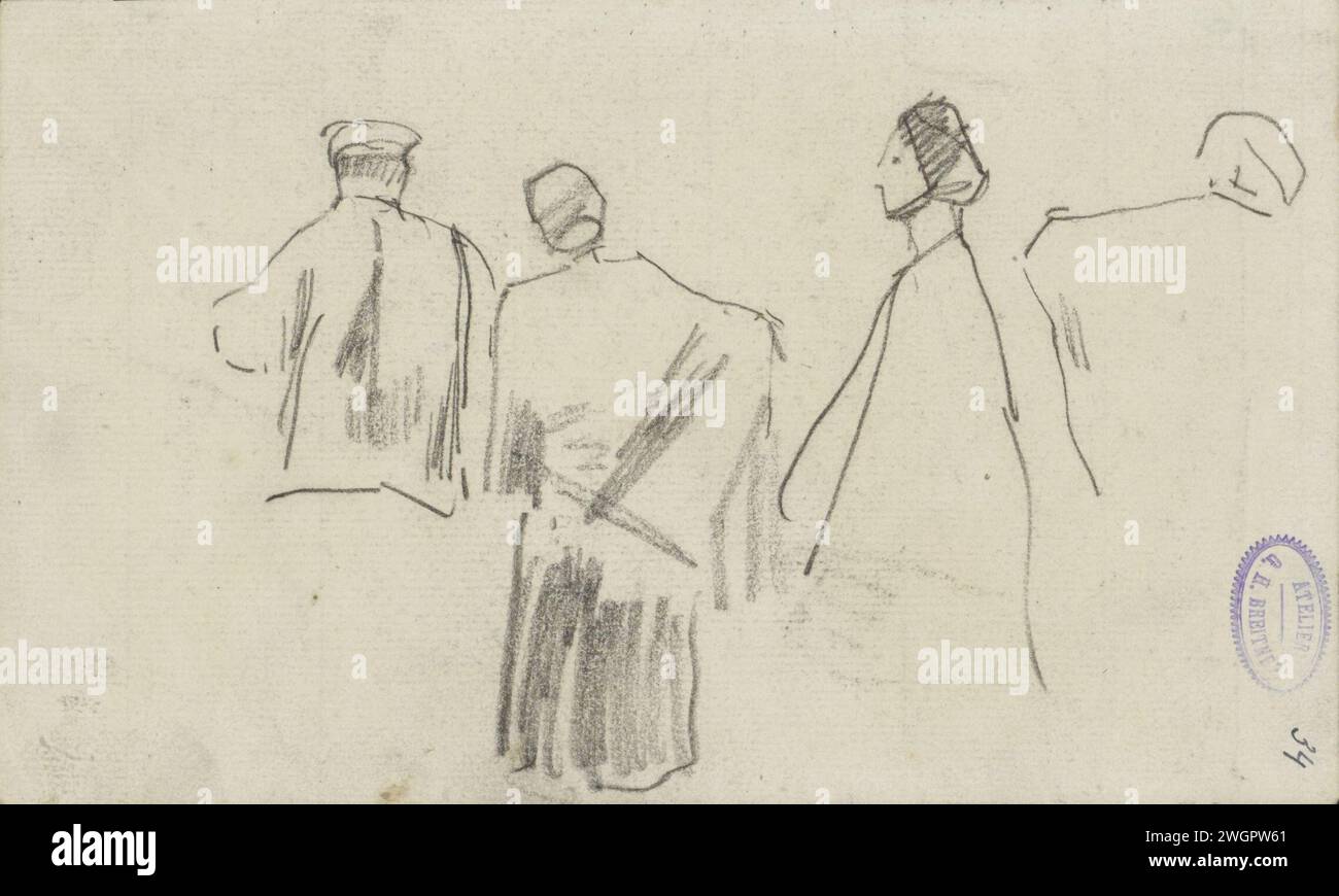 Four Figure Studies, 1880 - 1923 drawing A man and a woman, seen on the ...