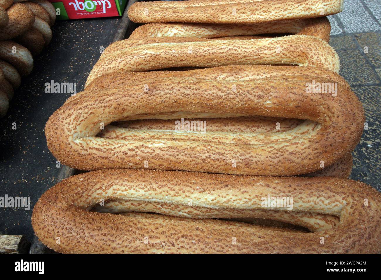 Sesame Bread in the Arab Quarter market old Jerusalem, Israel Stock ...