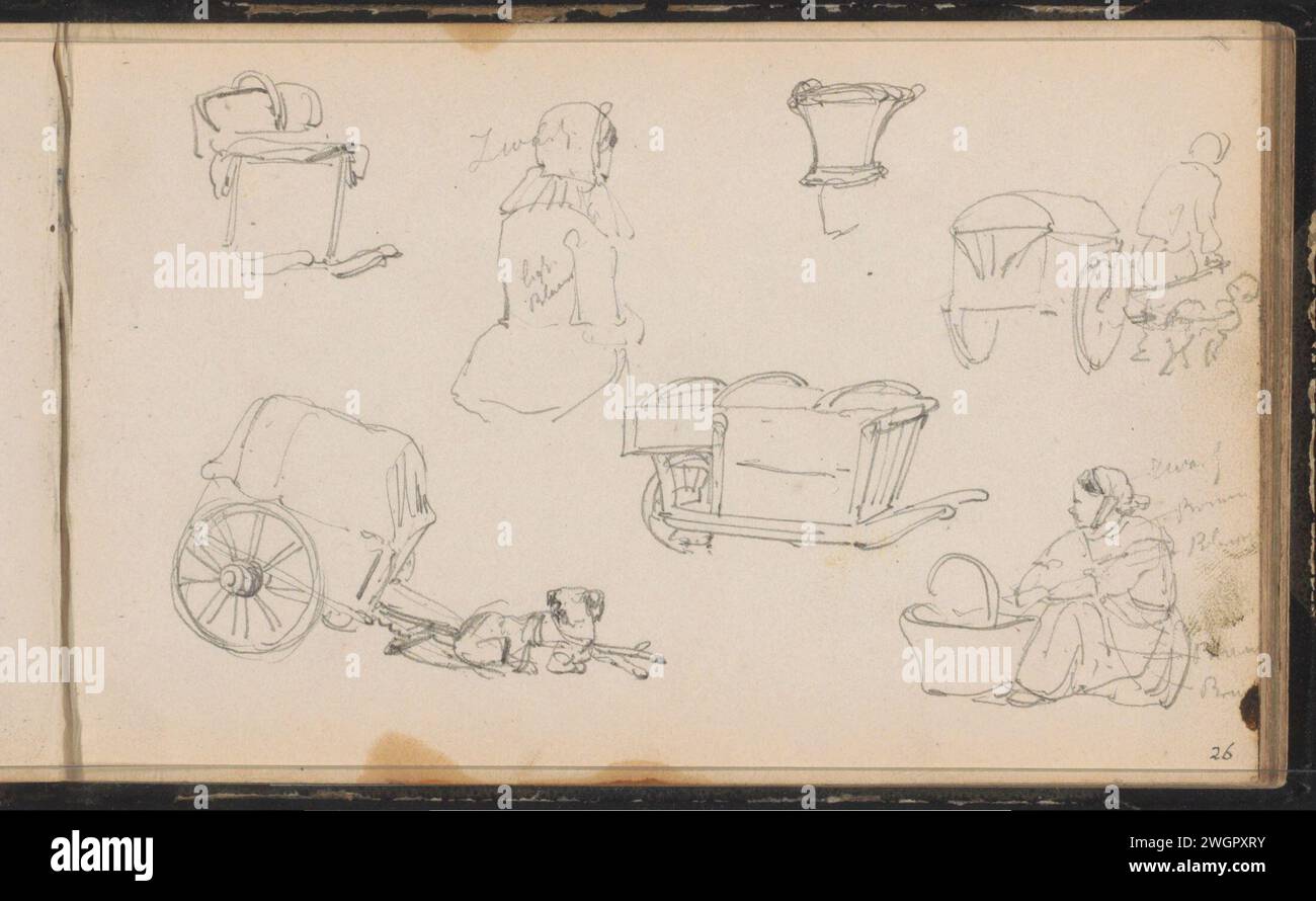 Figures and carts, Cornelis Springer, c. 1863 Women in different ...